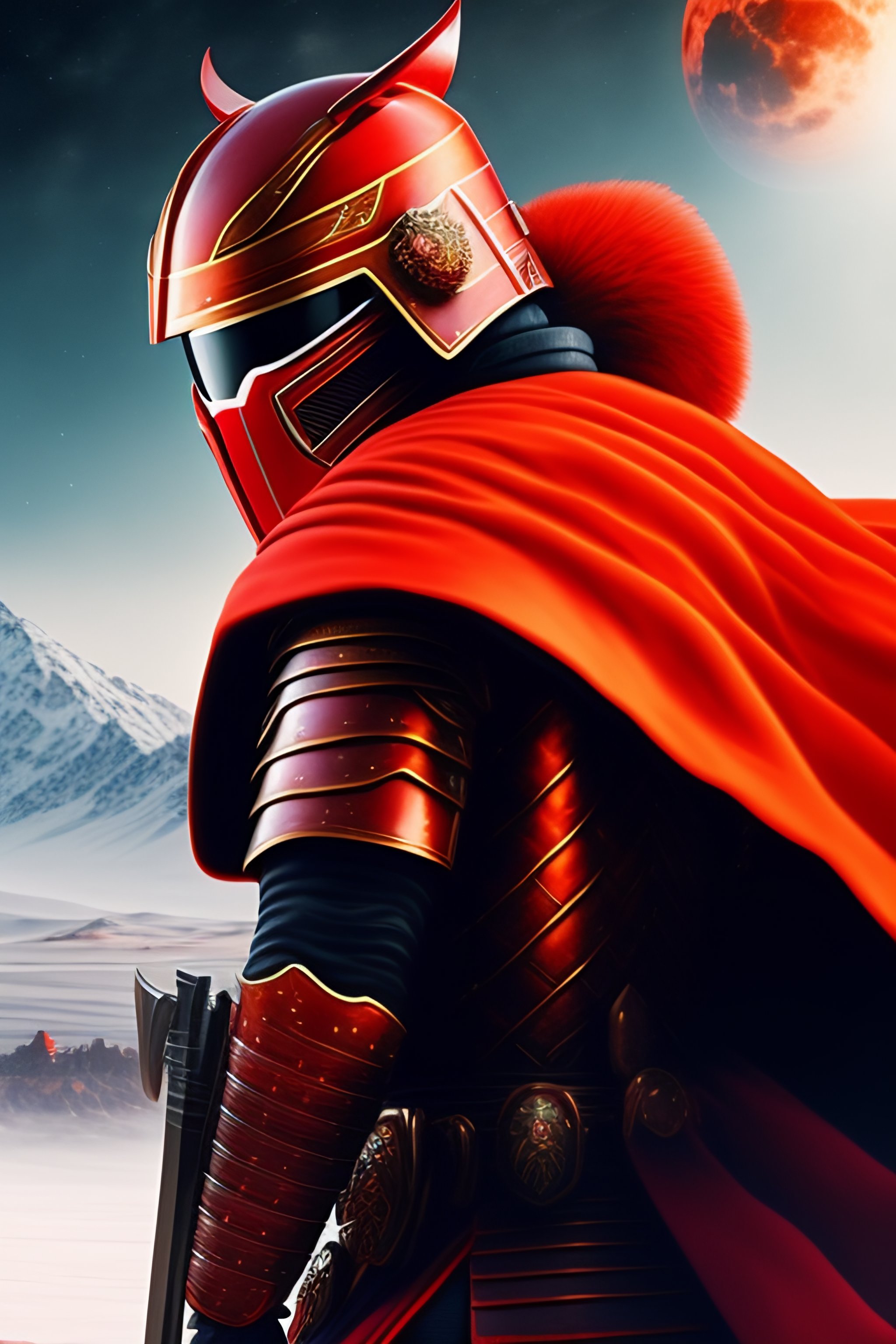 Lexica - Red stormtrooper as powerful shogun warrior, red eyes, wearing ...