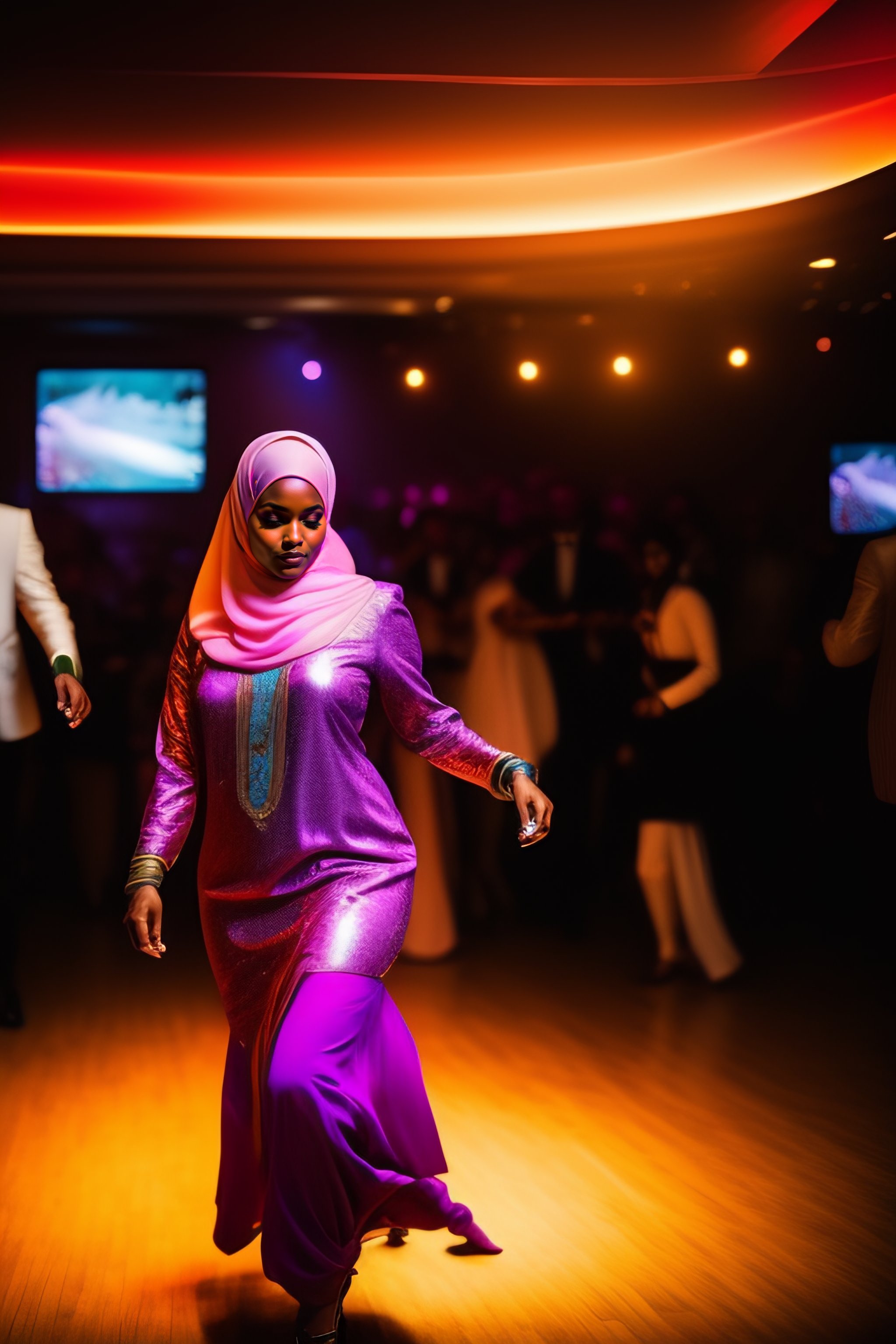 Lexica - Muslim hijabi woman in the club dancing
