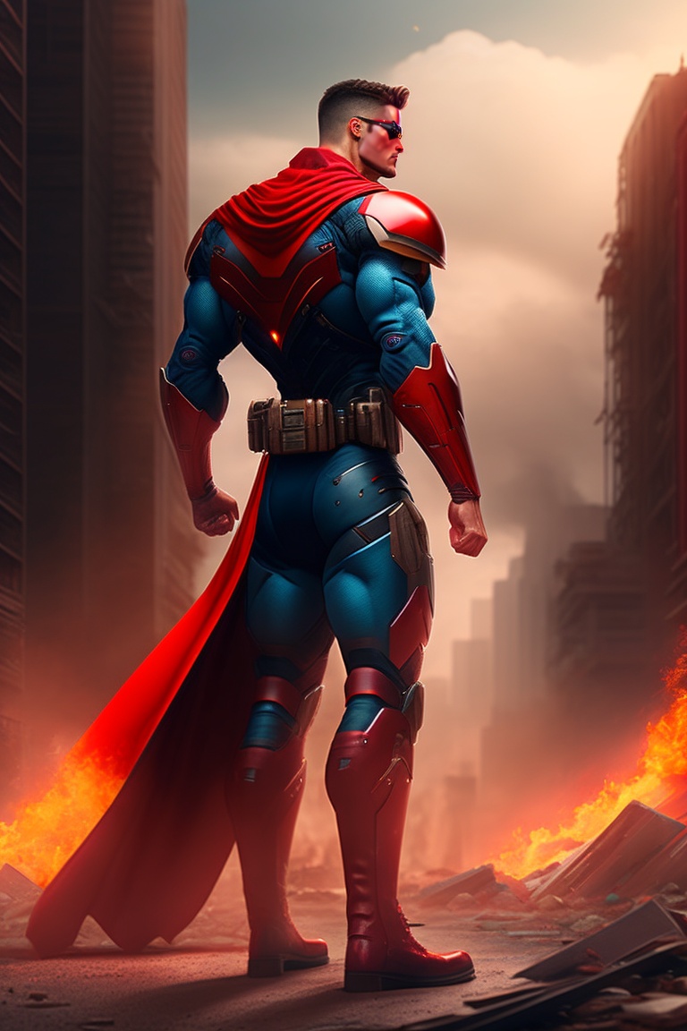 Lexica - A post-apocalyptic rusty cyborg Superman, full body, in ...