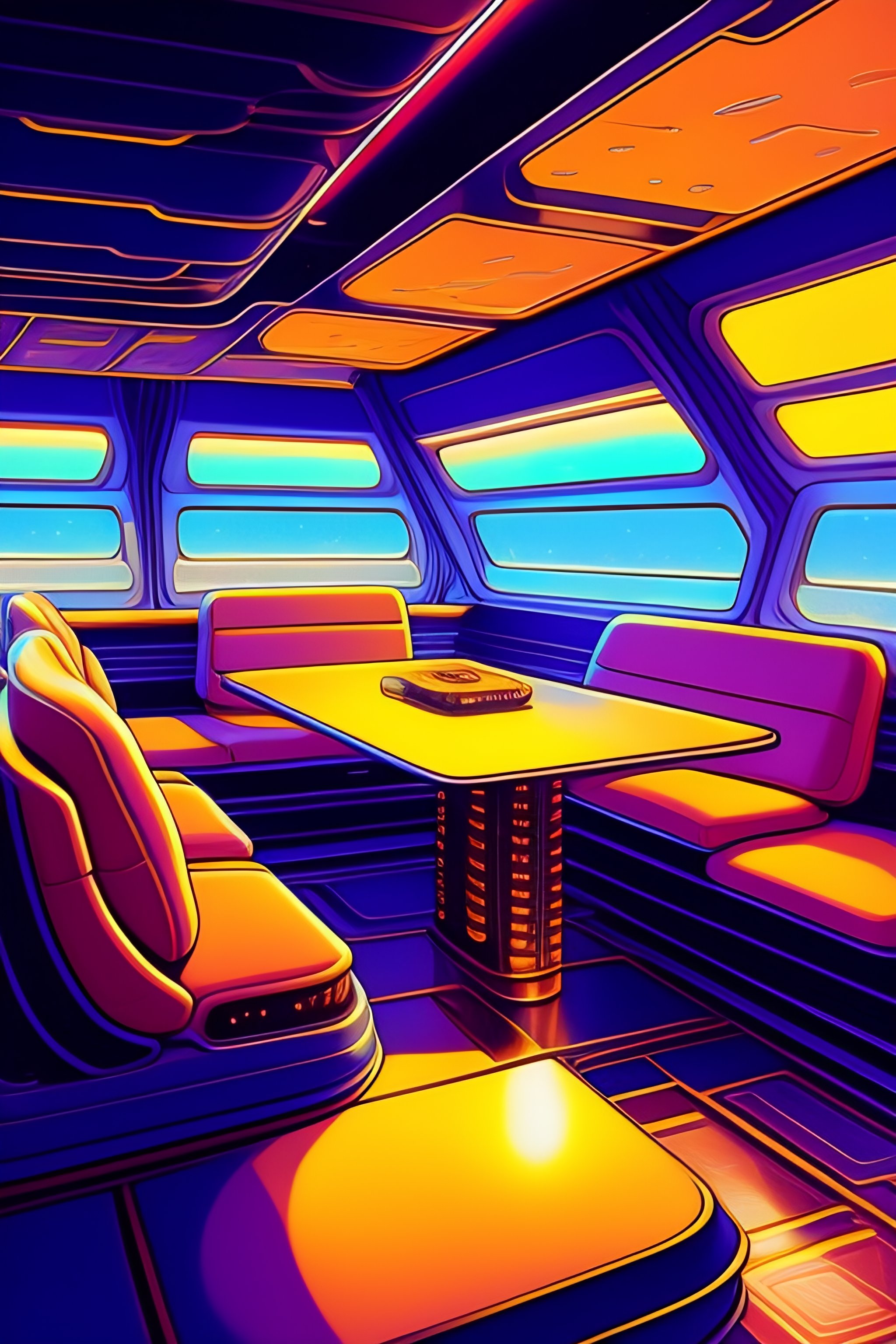 Lexica - Vintage 90's anime style. cluttered starship interior; crew ...