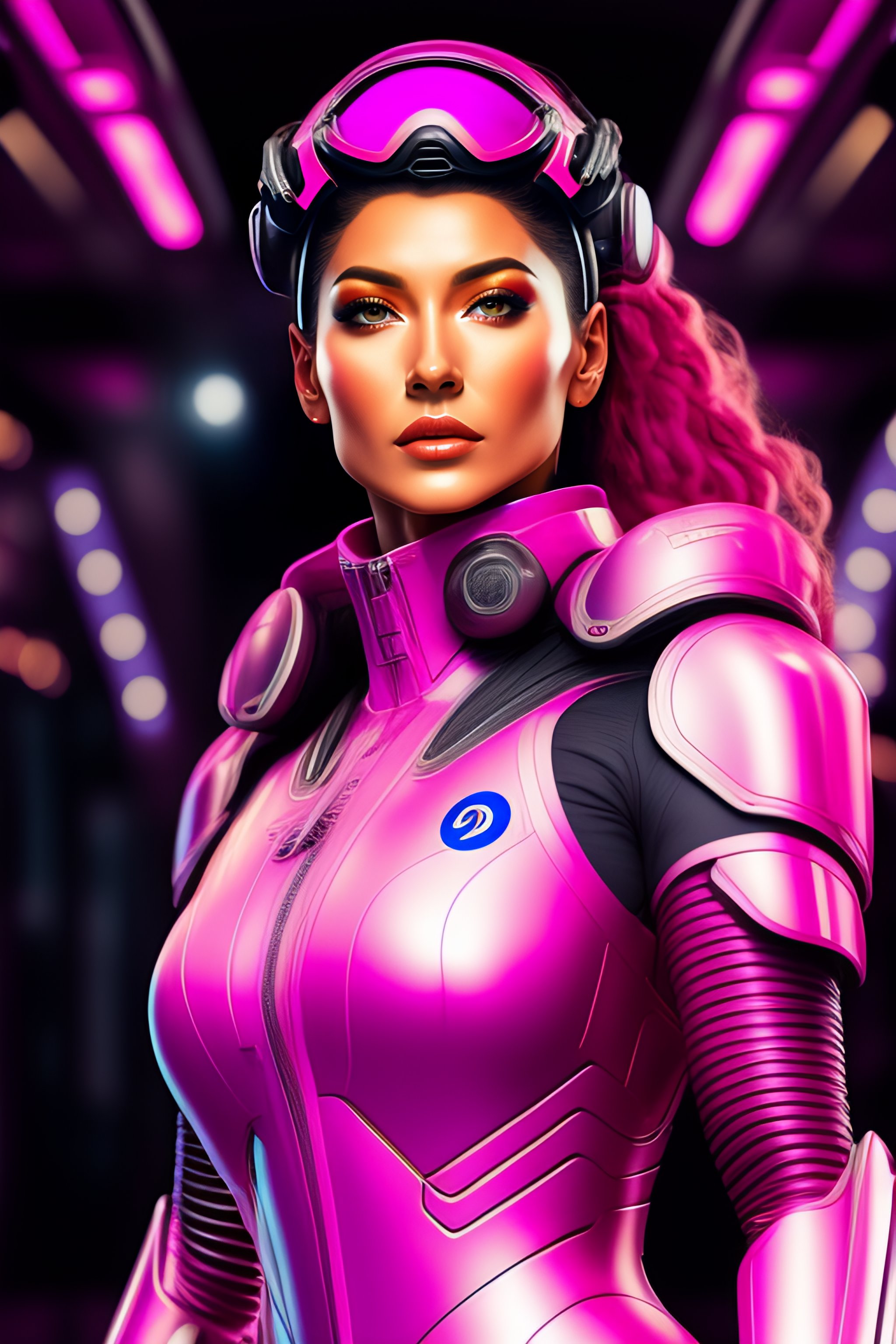 Lexica - Female cybernetic, full body view, wearing in pink pilot suit ...