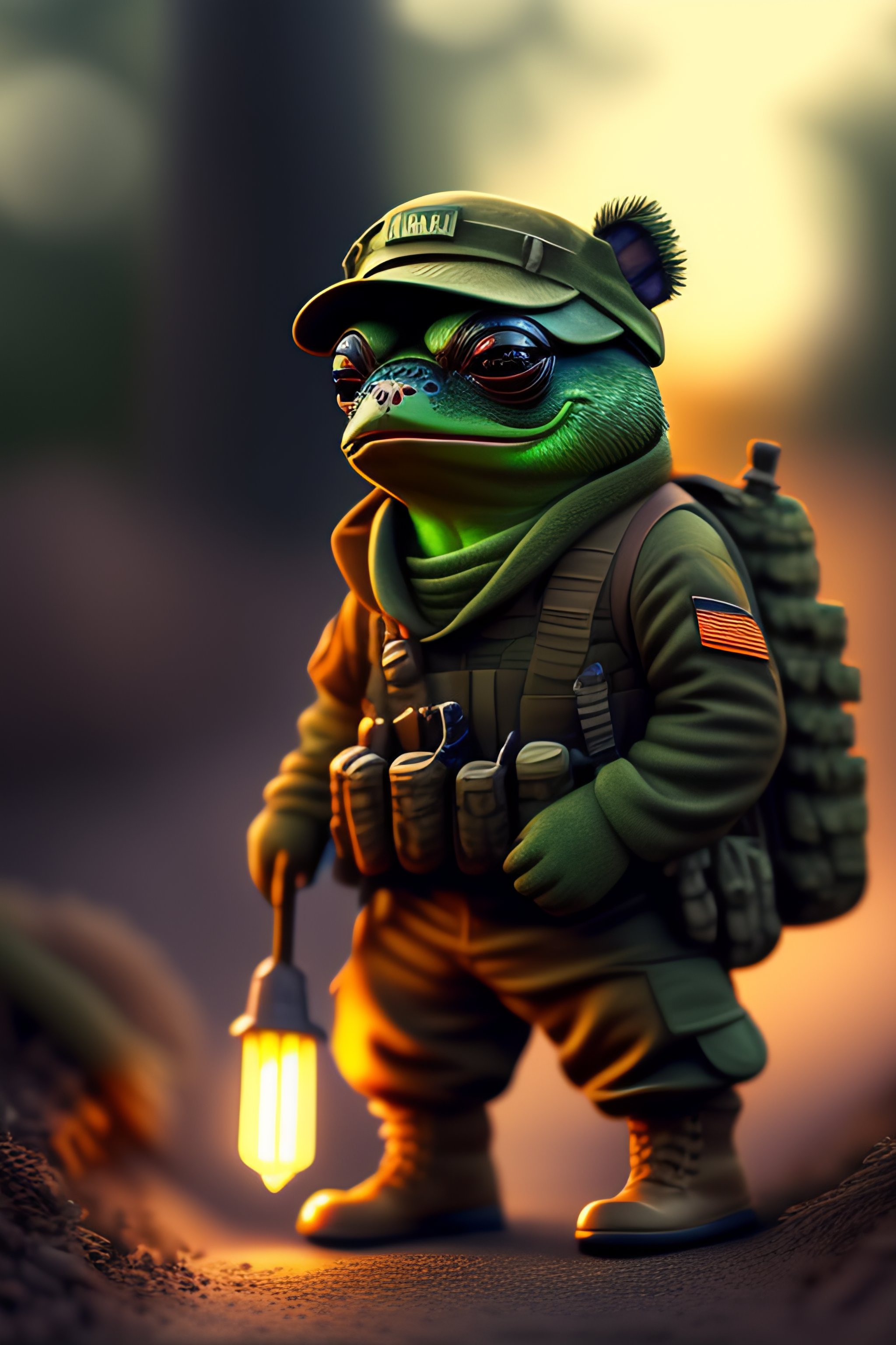 Lexica - An exhausted pepe the frog at the frontlines in the army at ...