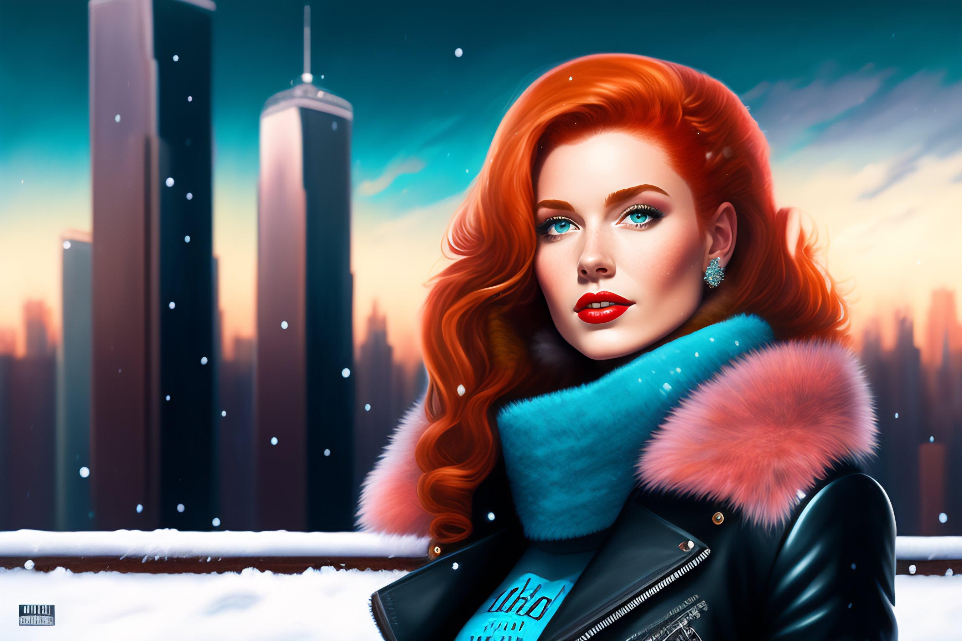 Lexica - Сute punk rock girl, 50s style, leather jacket, fur collar ...