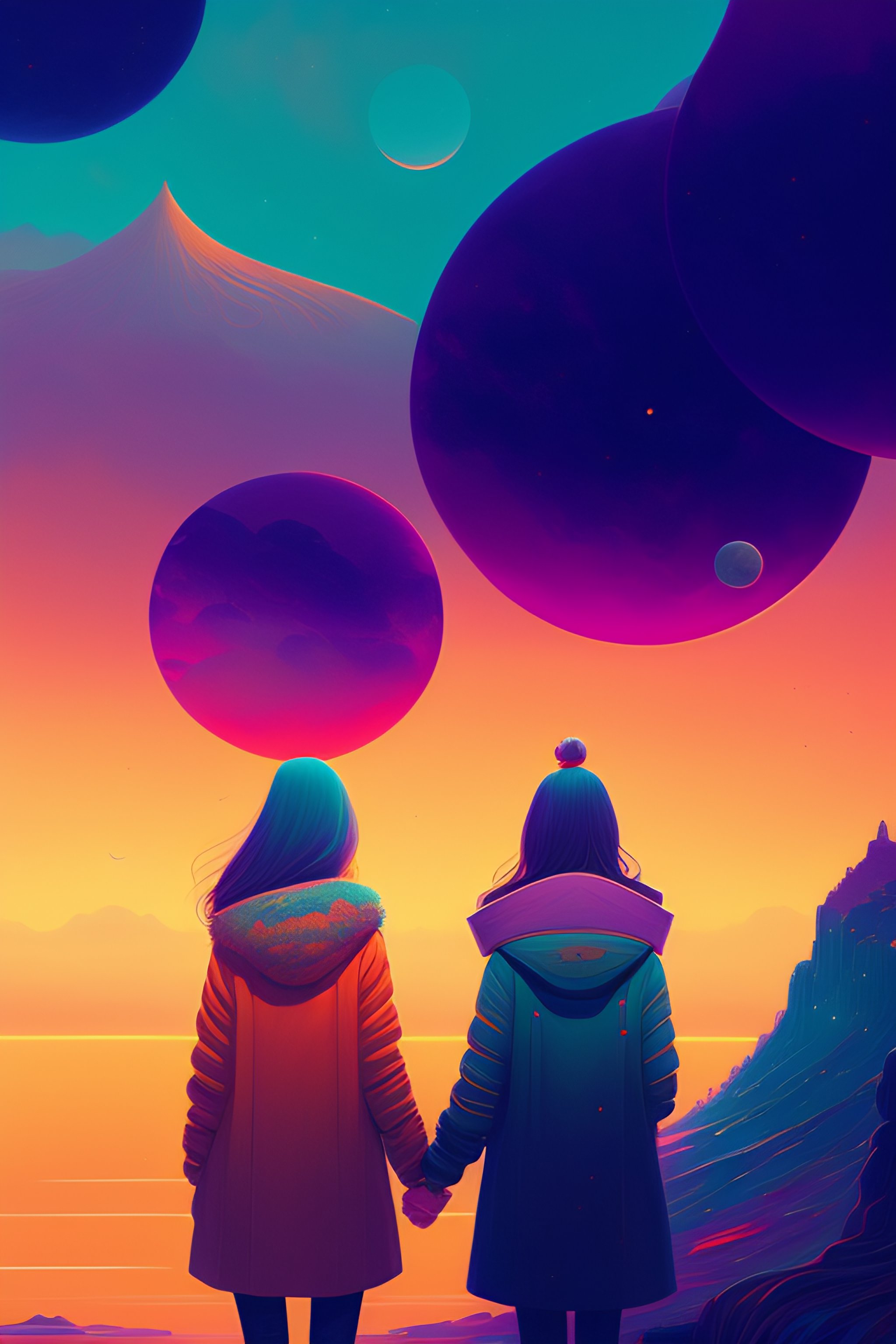 Lexica - Two beautiful european young girls holding hands, epic scene ...