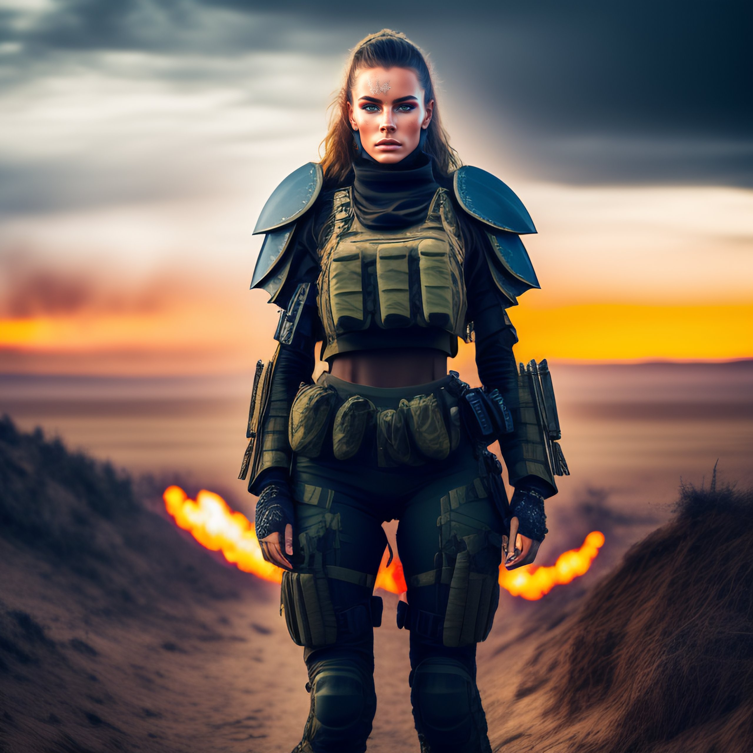 Lexica - A cyber beautiful Russian girl warrior in a burnt land ...