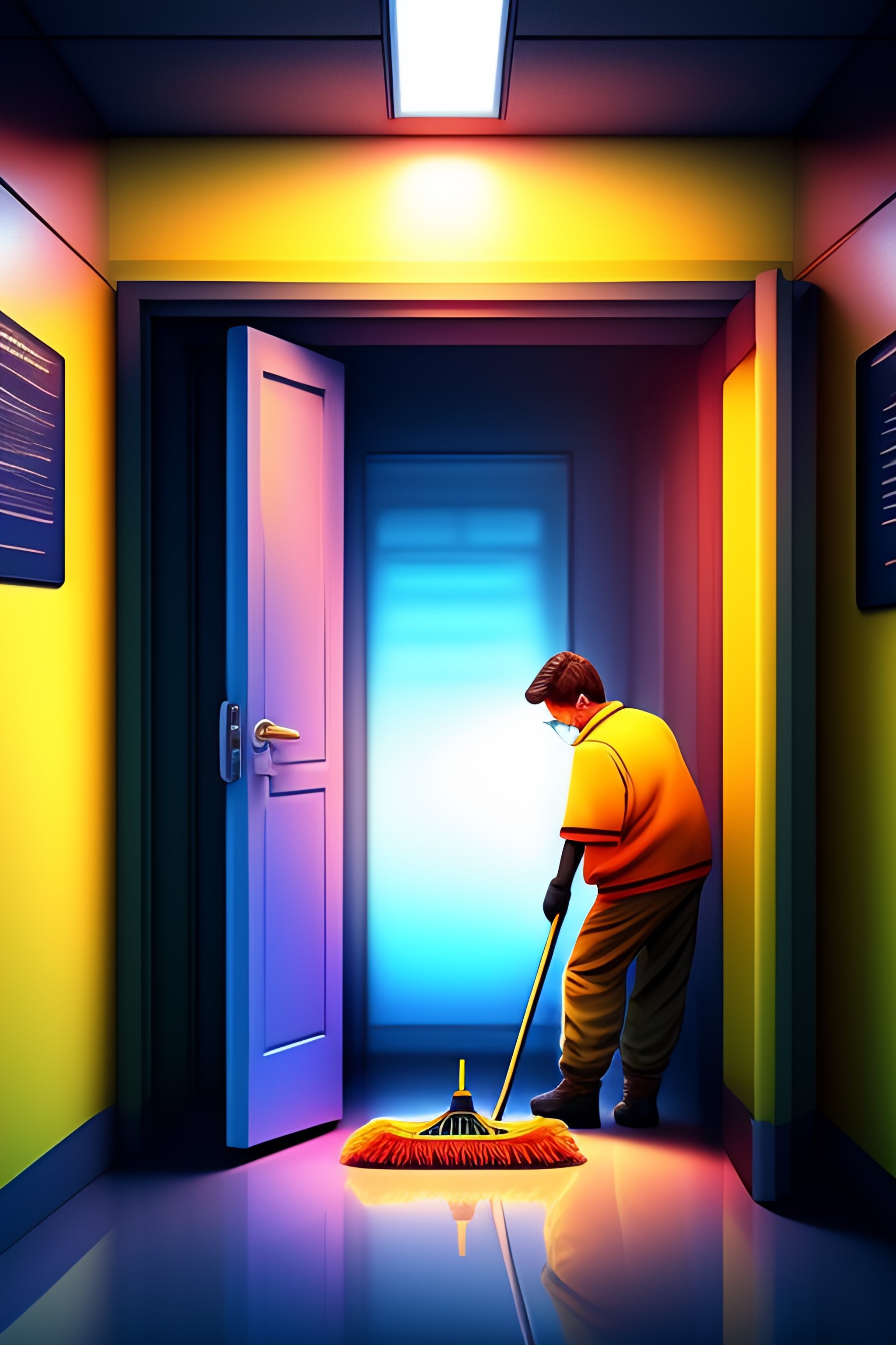 Lexica - Human male janitor asleep in closet 1970 color subnautica ...