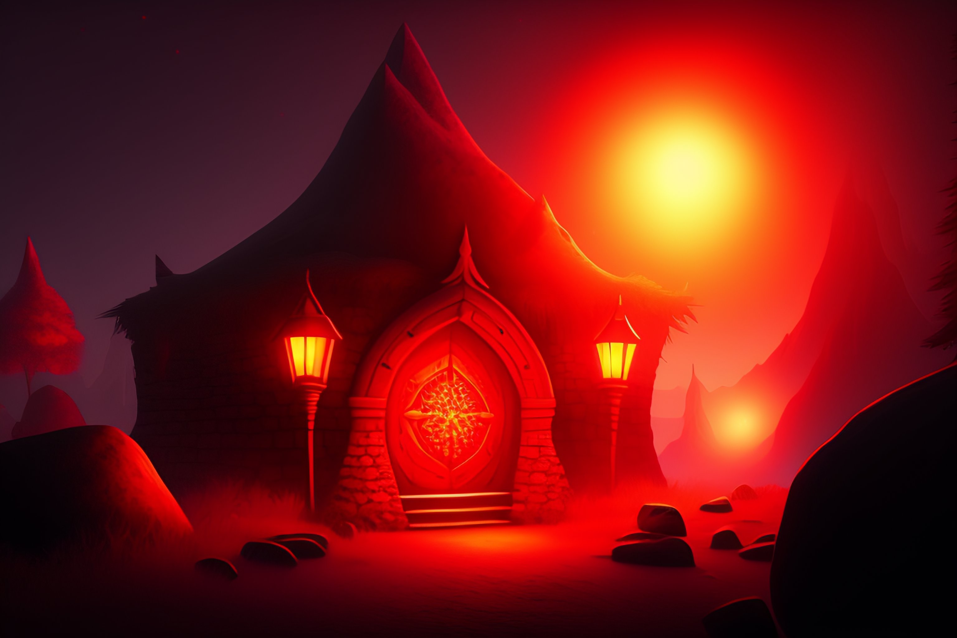 Lexica - Epic cell shaded illustration of a evil Dungeon dim lit by a ...