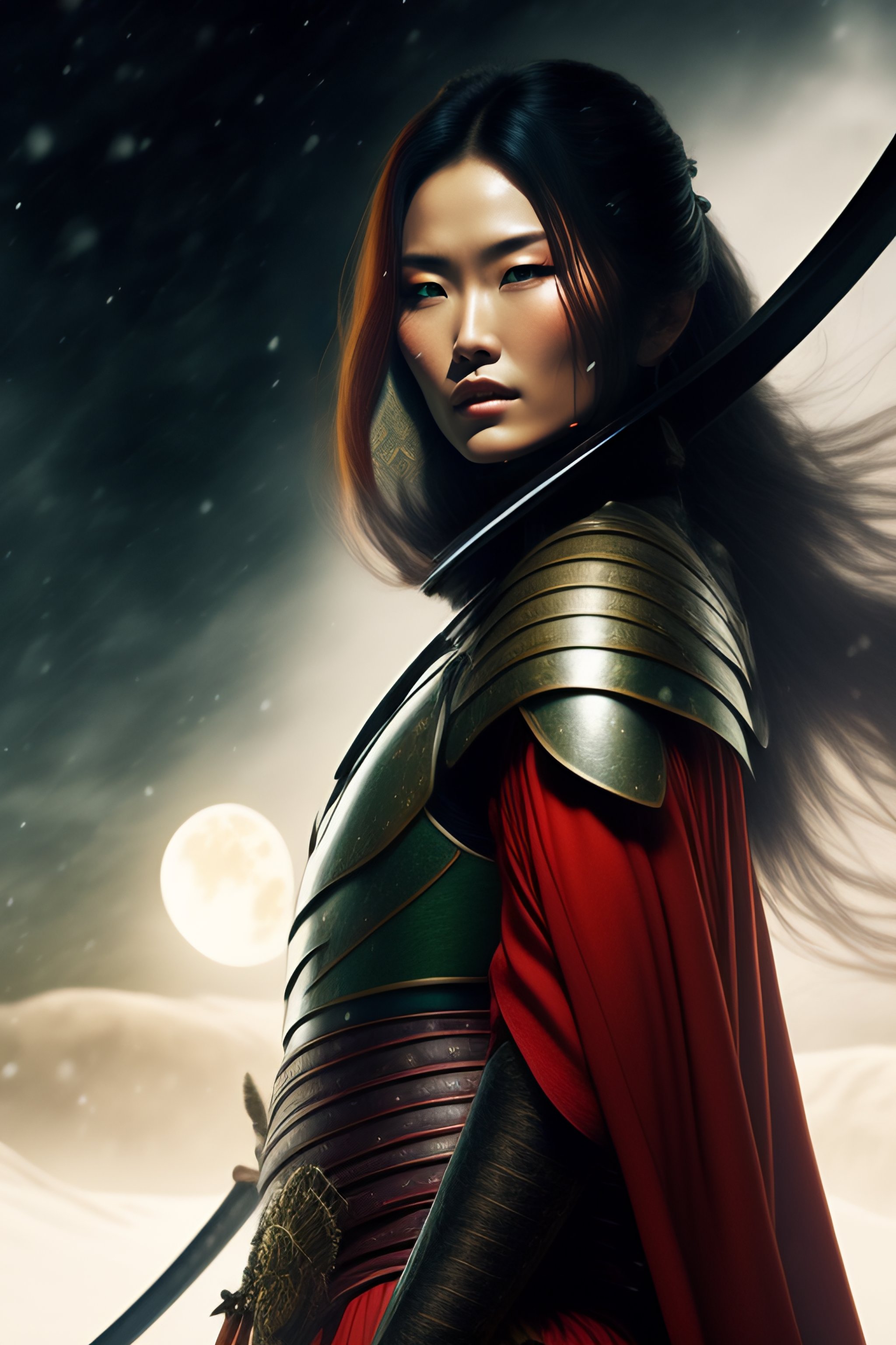 Lexica - Woman, samurai, fighting posture, holding his katana over her ...