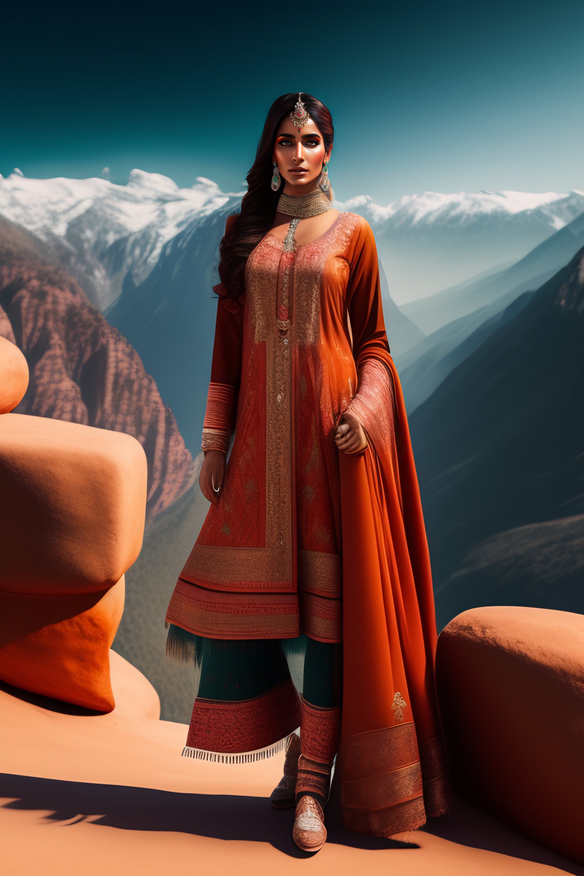 Lexica - Pakistani woman, wearing modern western clothes, on mountain ...