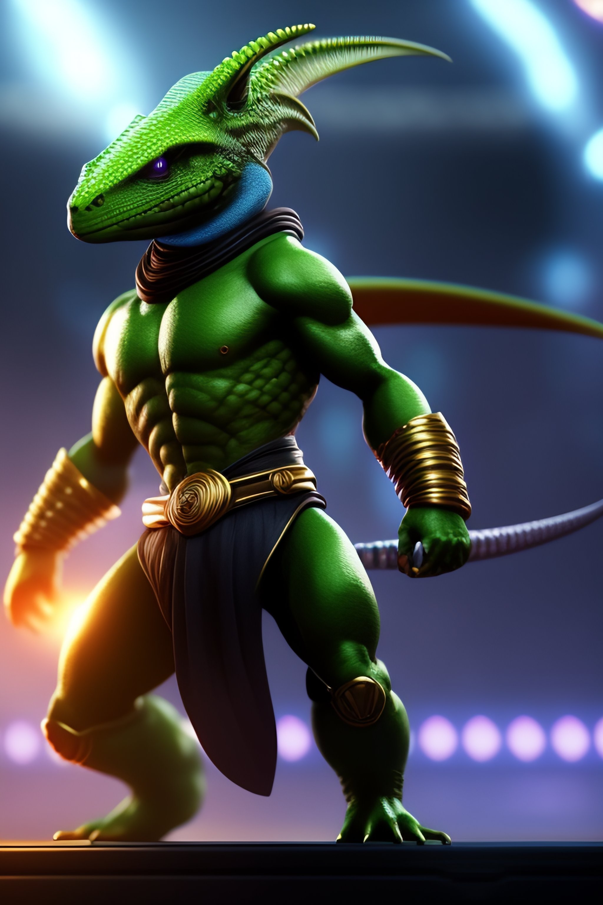 Lexica - Create an image of a 'lizard' who is an alien fighting against ...