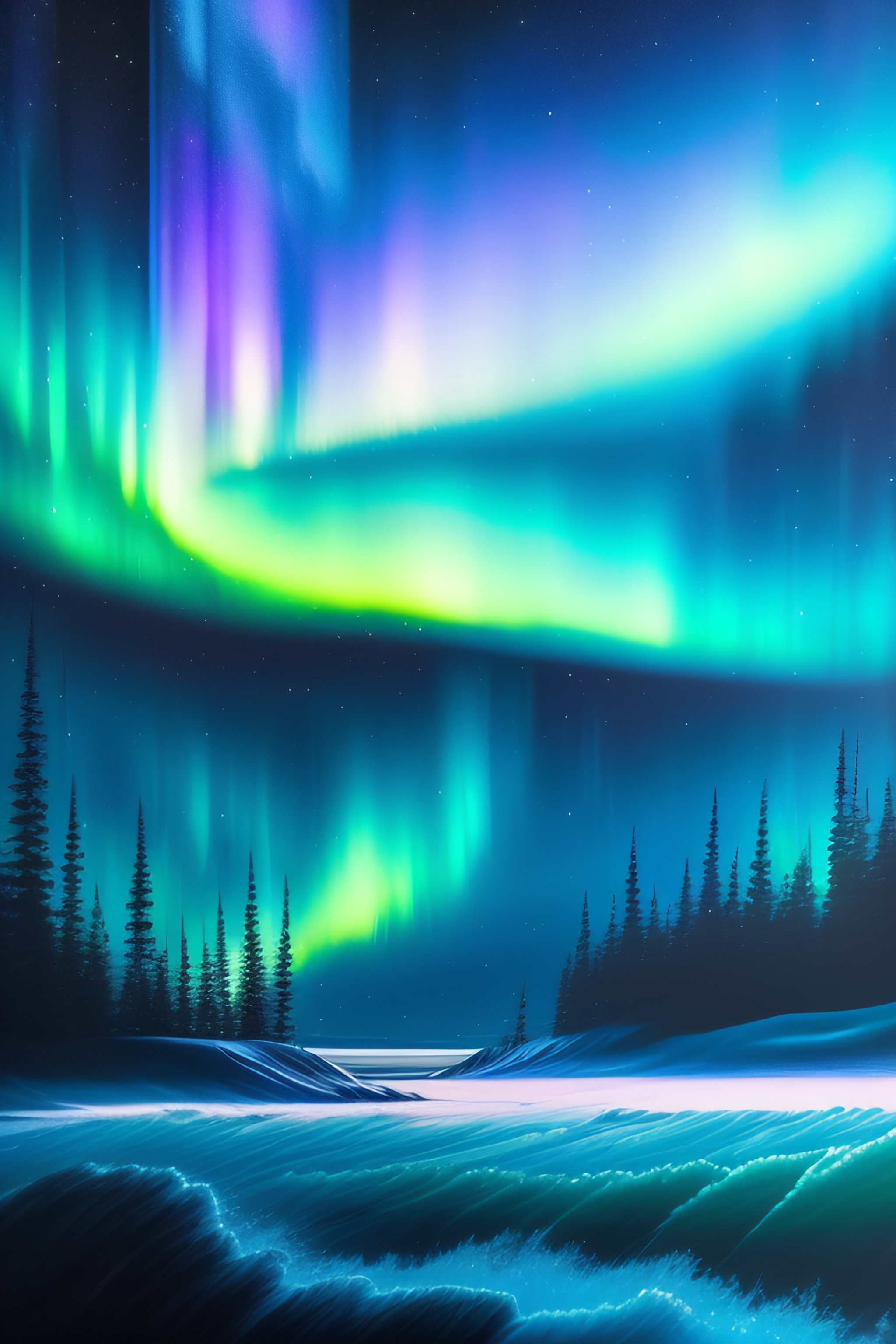 Lexica - Aurora borealis of many shades of blue converging on a dark ...