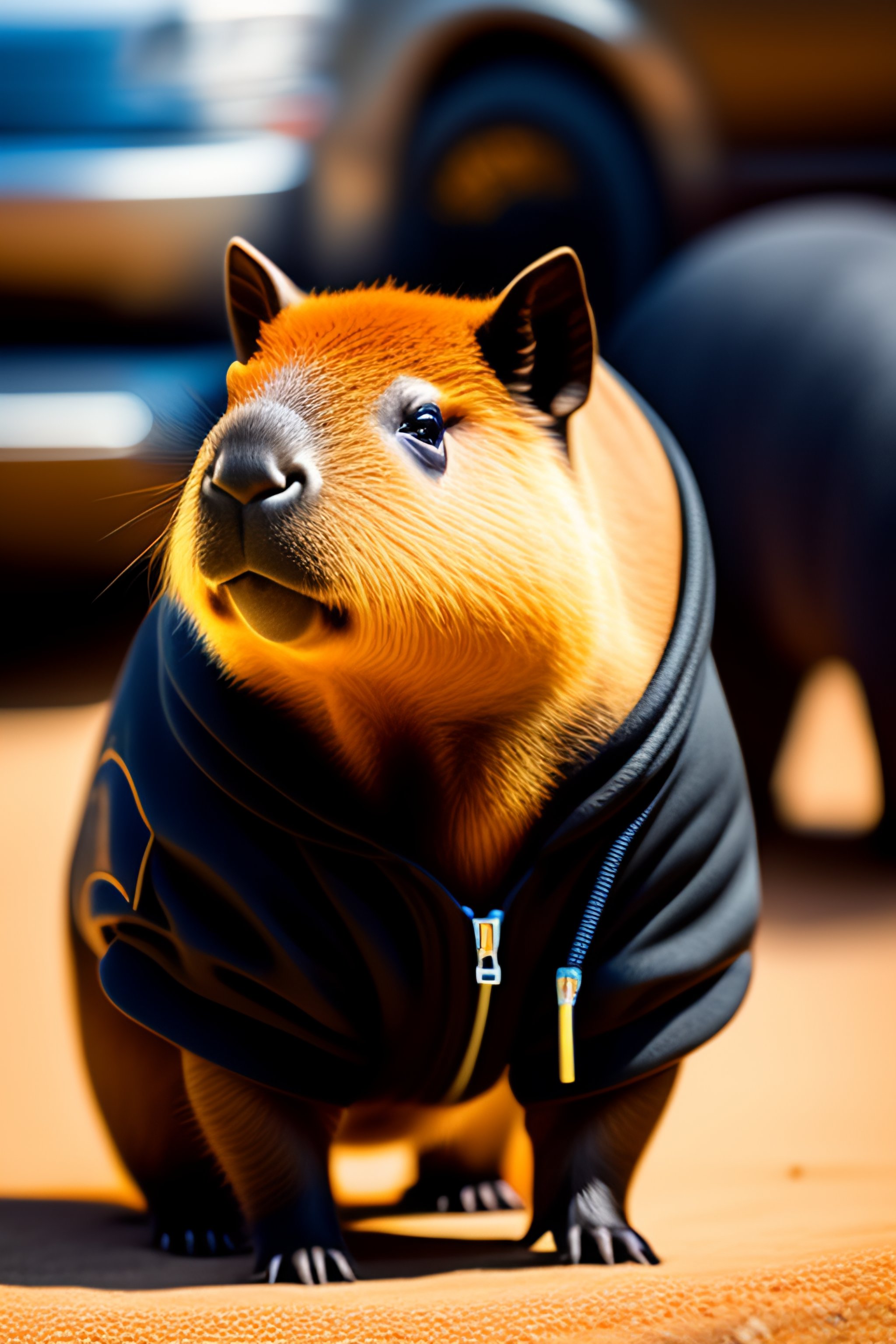 Lexica - Capybara pulls up, wearing a black Hoodie, cargo pants and ...