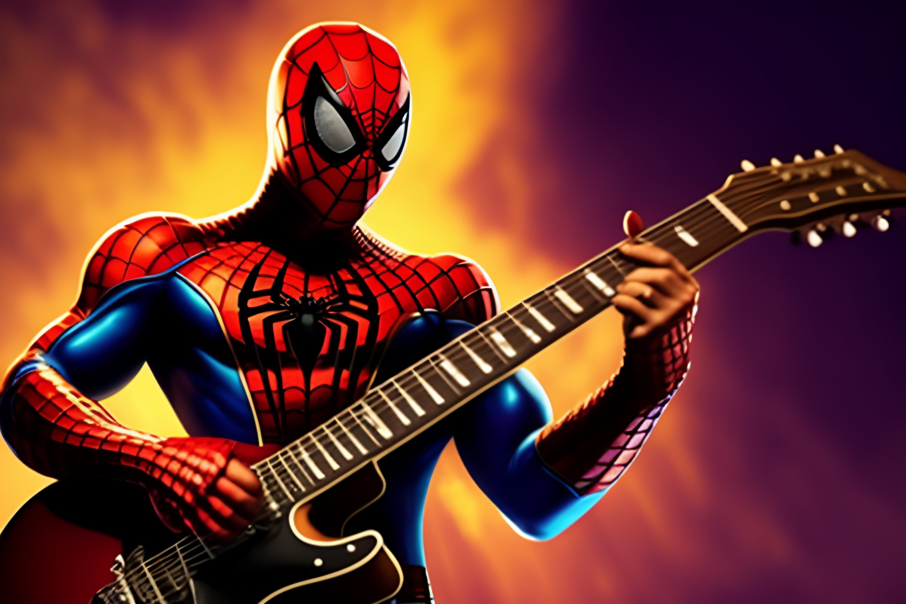 Lexica - Spiderman playing guitar in a show