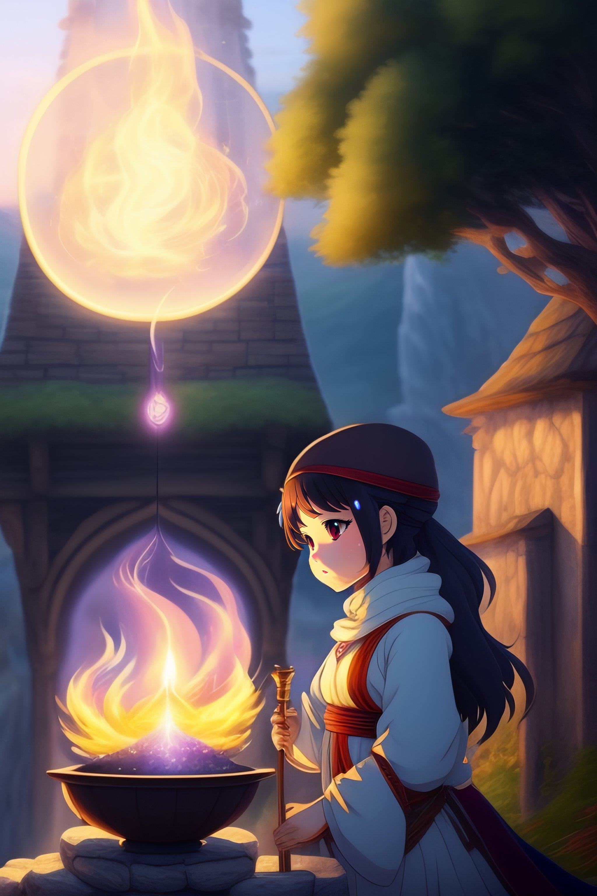 Lexica - Cleric casting healing magic, ghibli, anime style