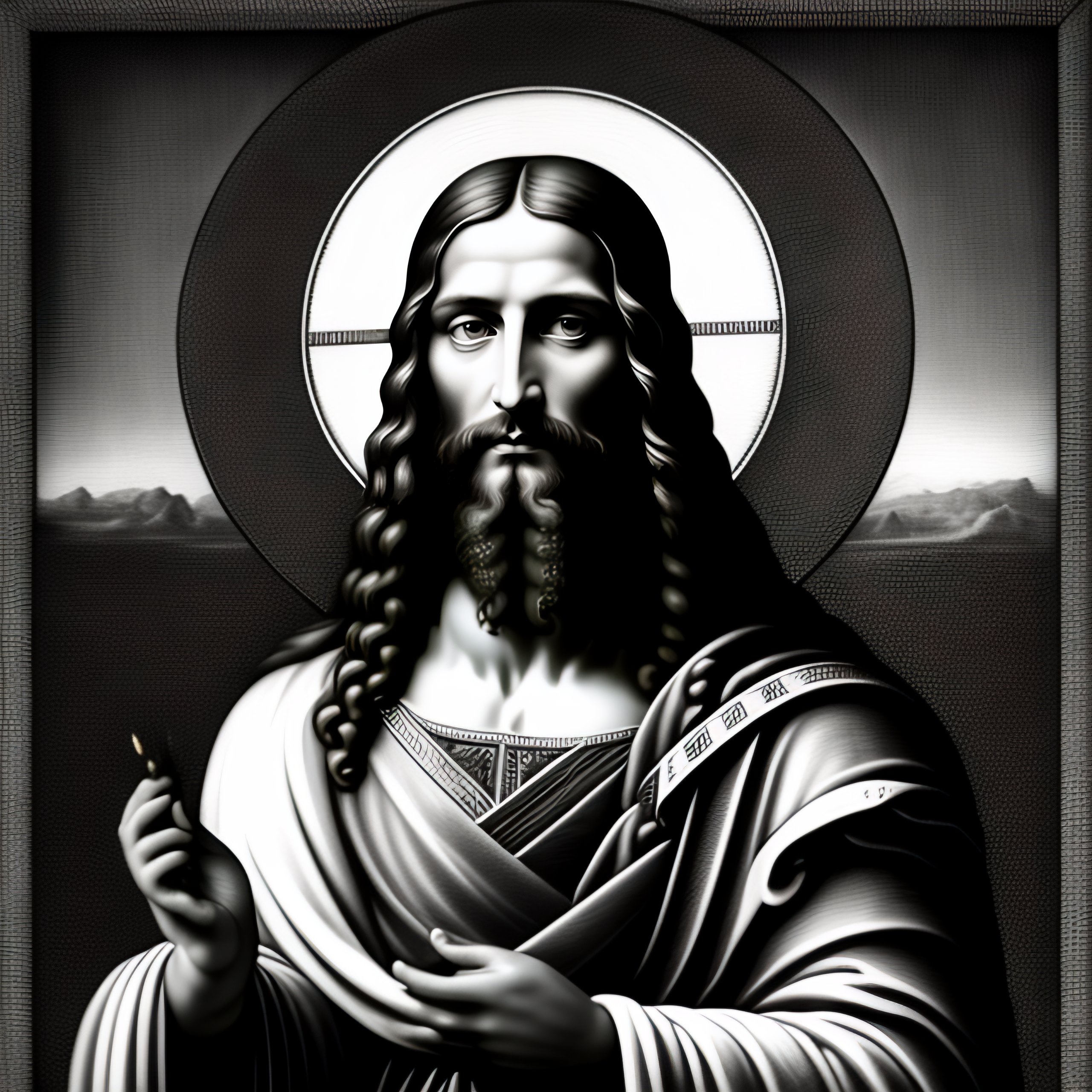 Lexica - A black and white close up of a pencil drawing of jesus like ...