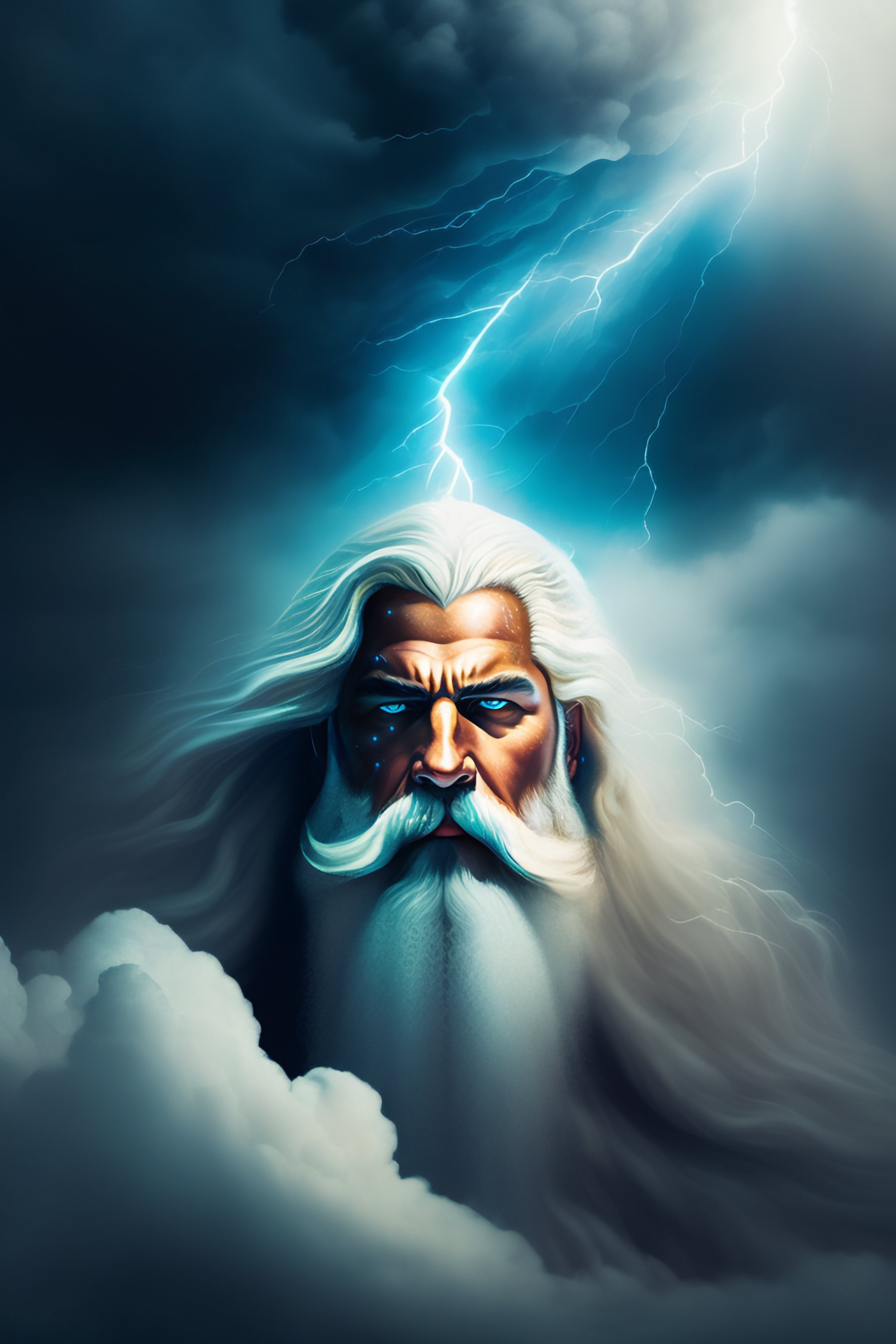 Lexica - Old god zeus, with long white hair, in the sky, with athletic ...