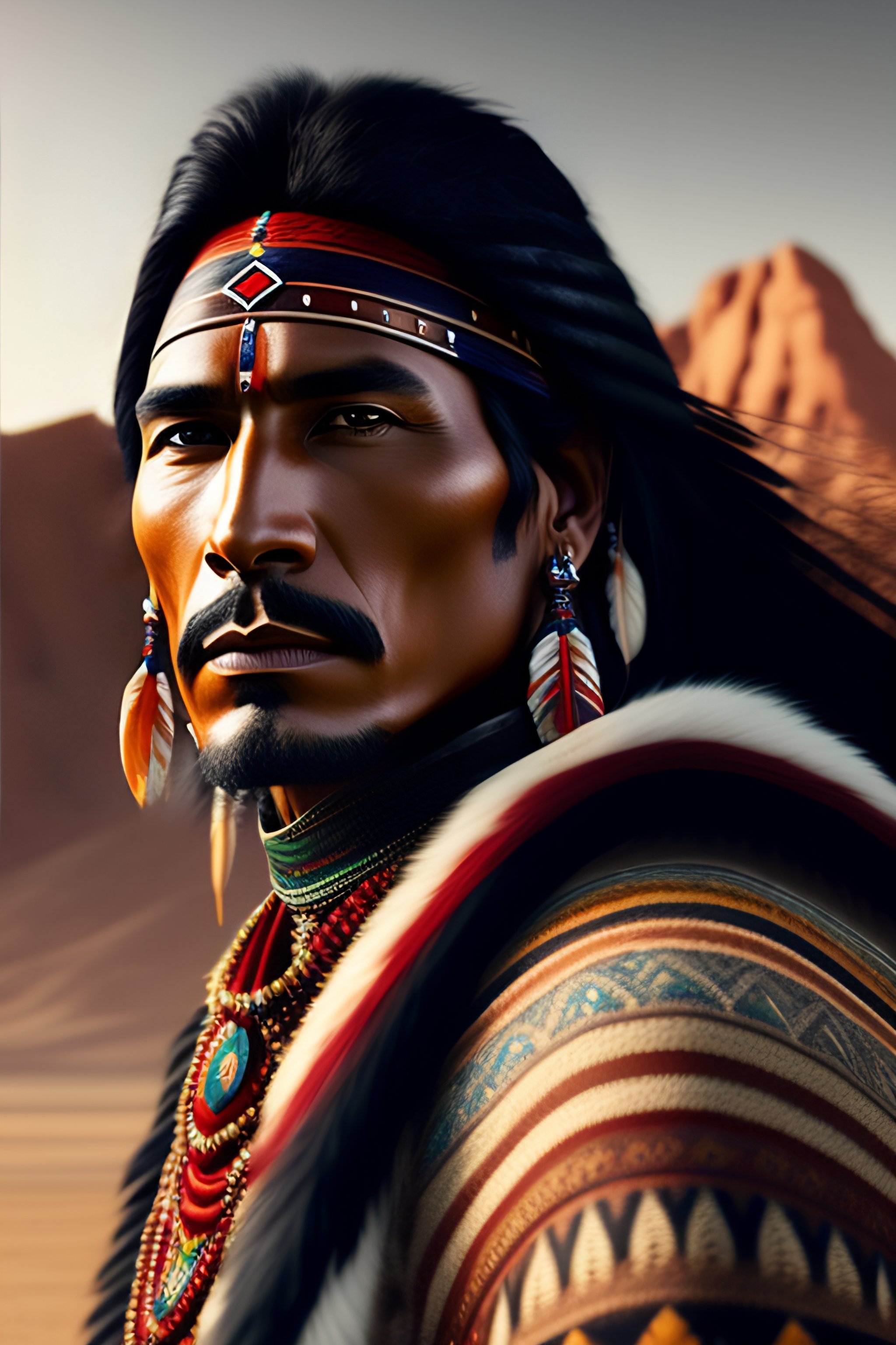 Lexica - Native american man portrait in 3d digital art with mustang ...