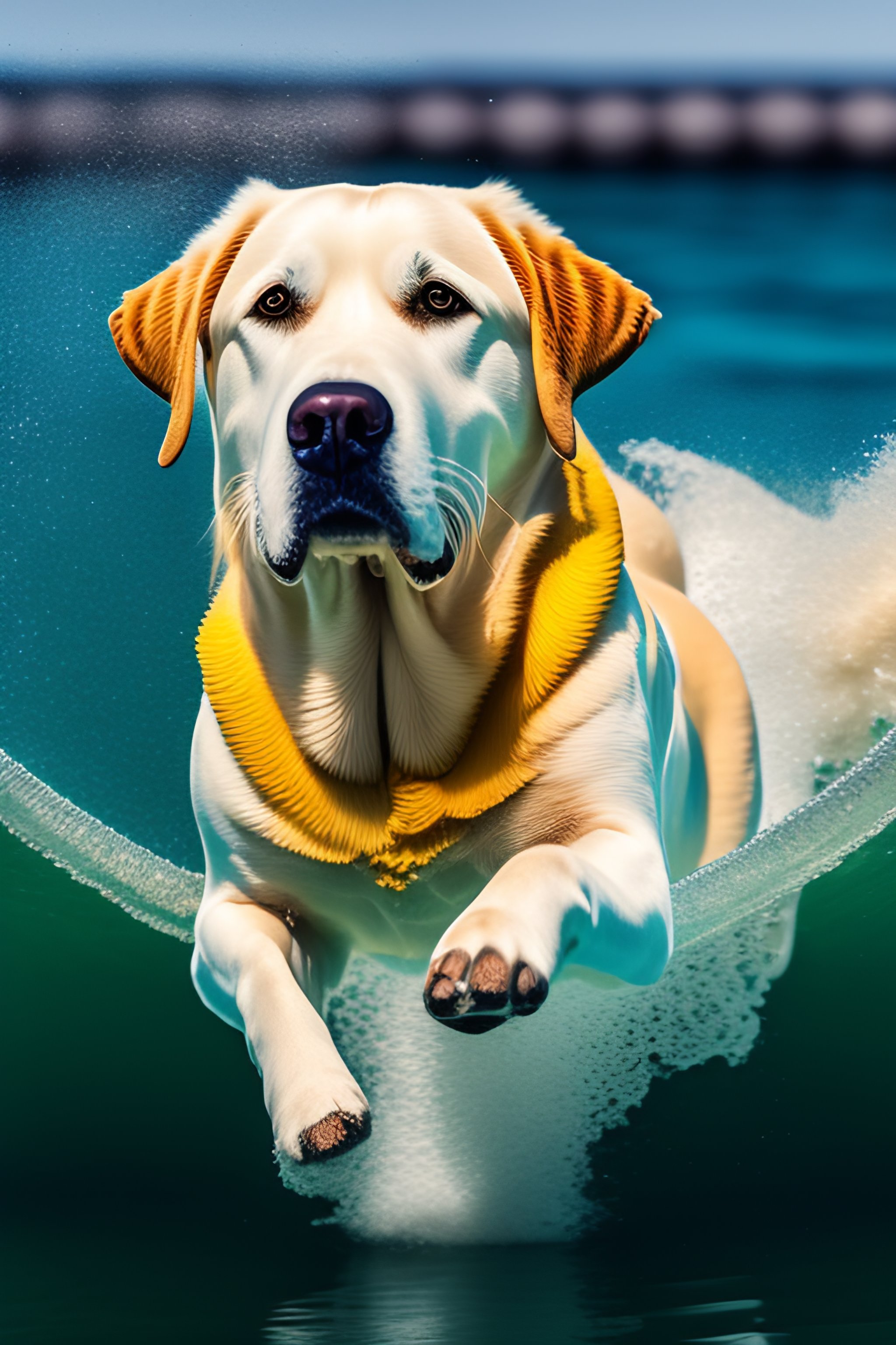 Lexica - Yellow lab jumping into a pool
