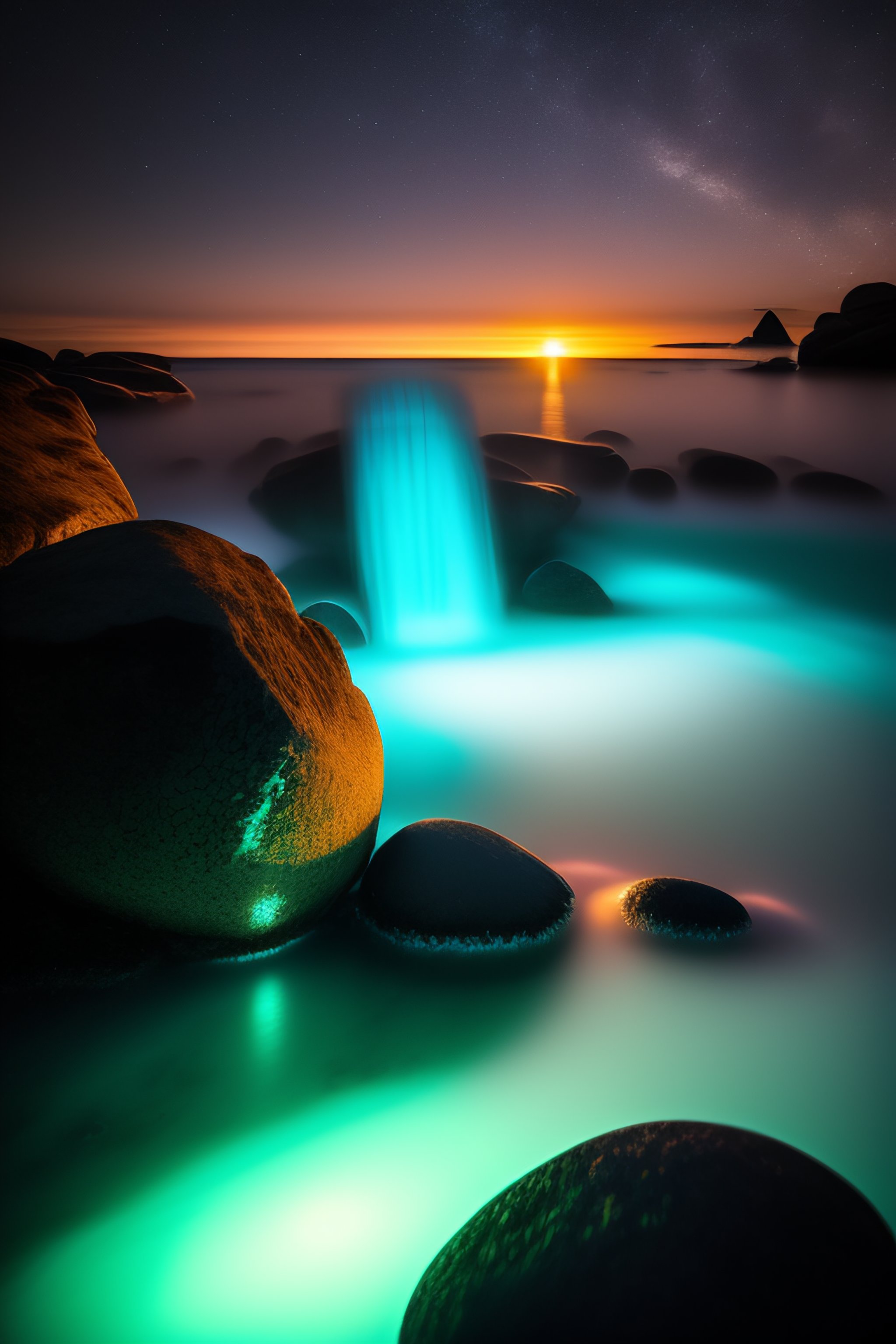Lexica - Bioluminescent ethereal water elementals nesting in a rock pool