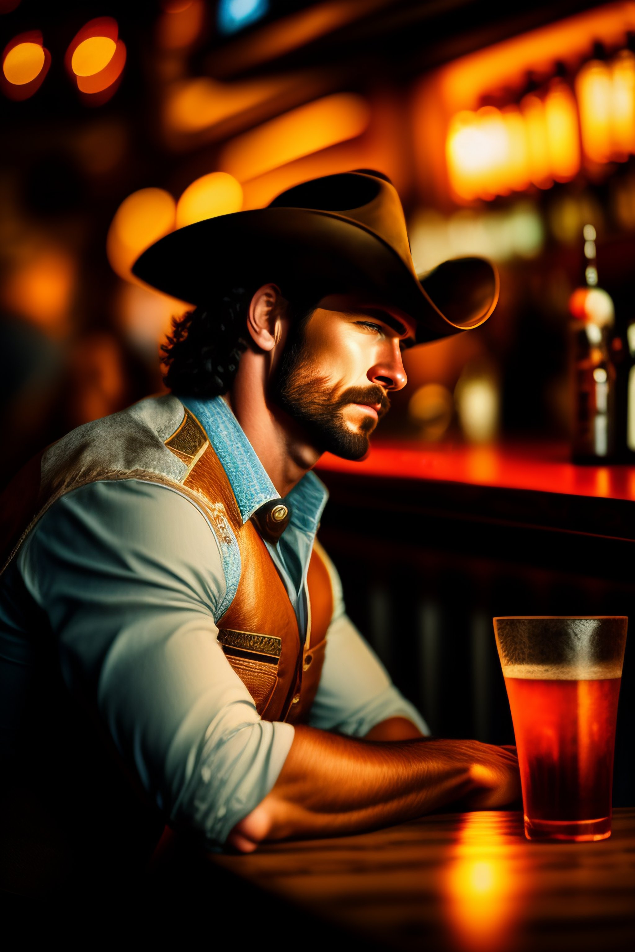 Lexica - Cowboy in a bar, lsd, drugs, midjourney, high details, sharpfocus