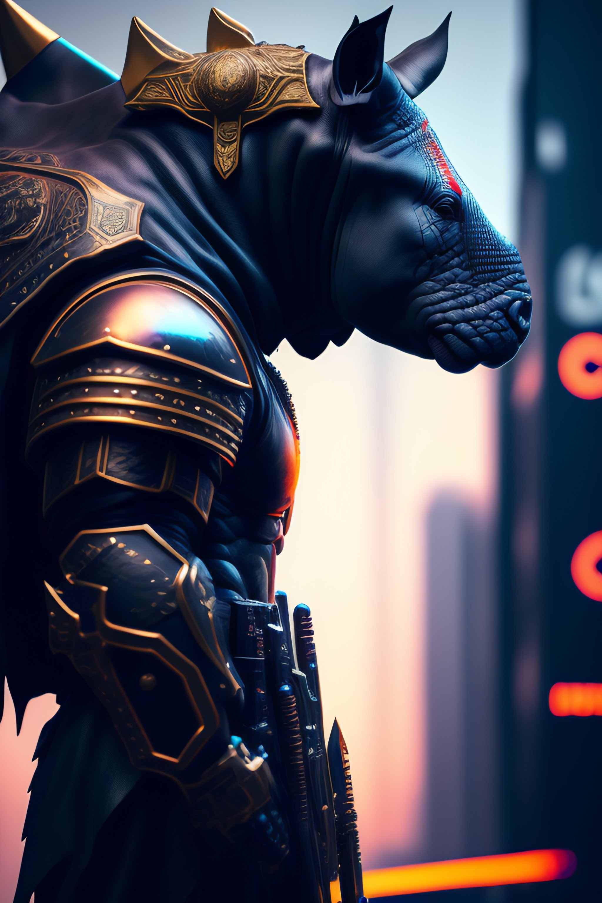 Lexica - Cyberpunk rhino, with a halberd in his hands wetlook, abstract ...