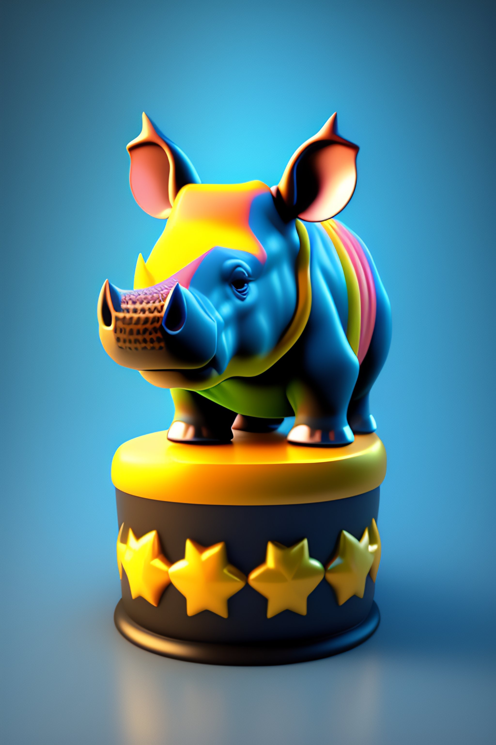 Lexica - 3d render of cartoon cute rhino pop solid background