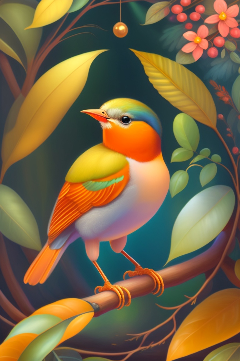 Lexica - Depict a charming scene where Ava, the little bird, is perched ...