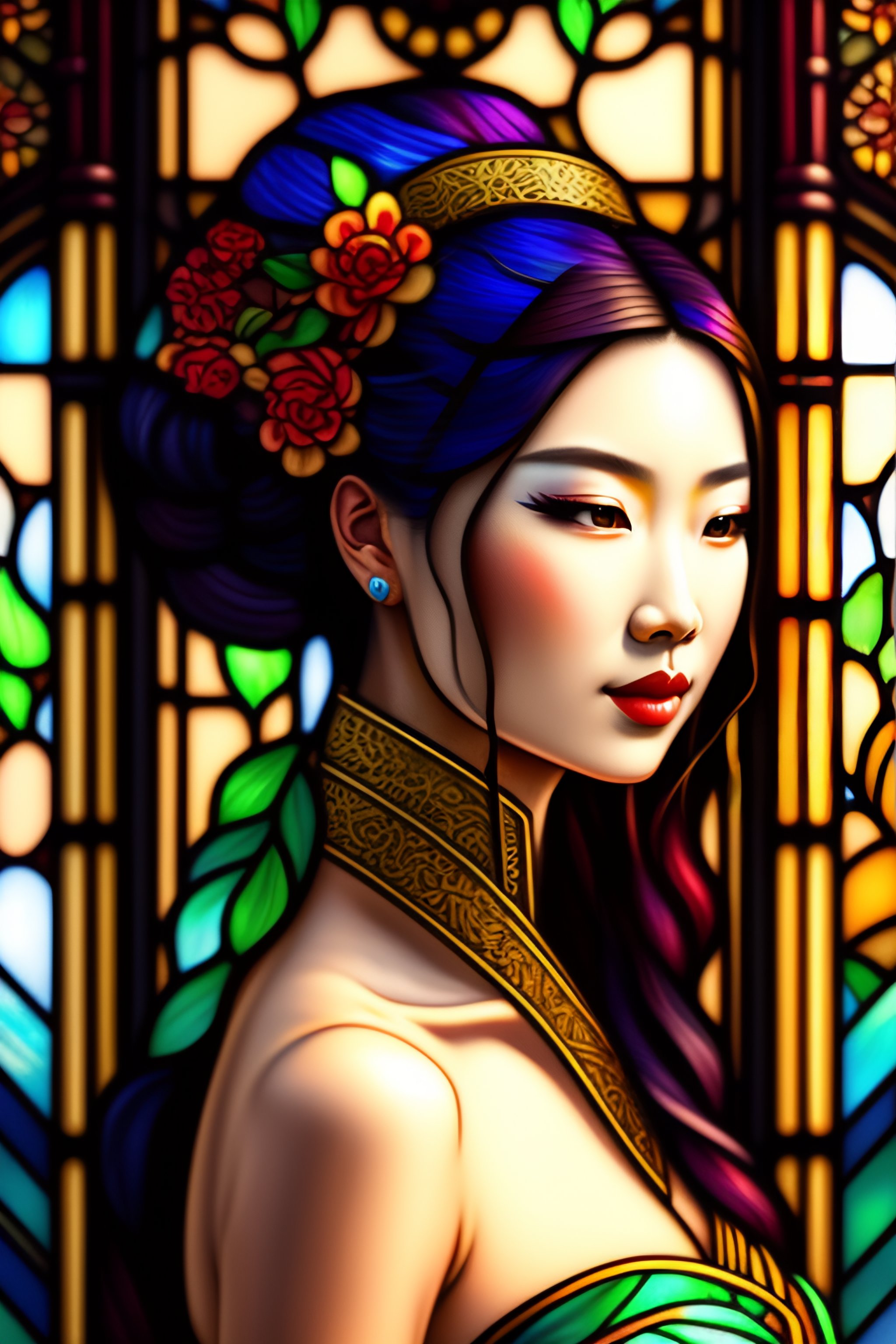 Lexica - An astonishingly detailed stained glass window of a beautiful ...