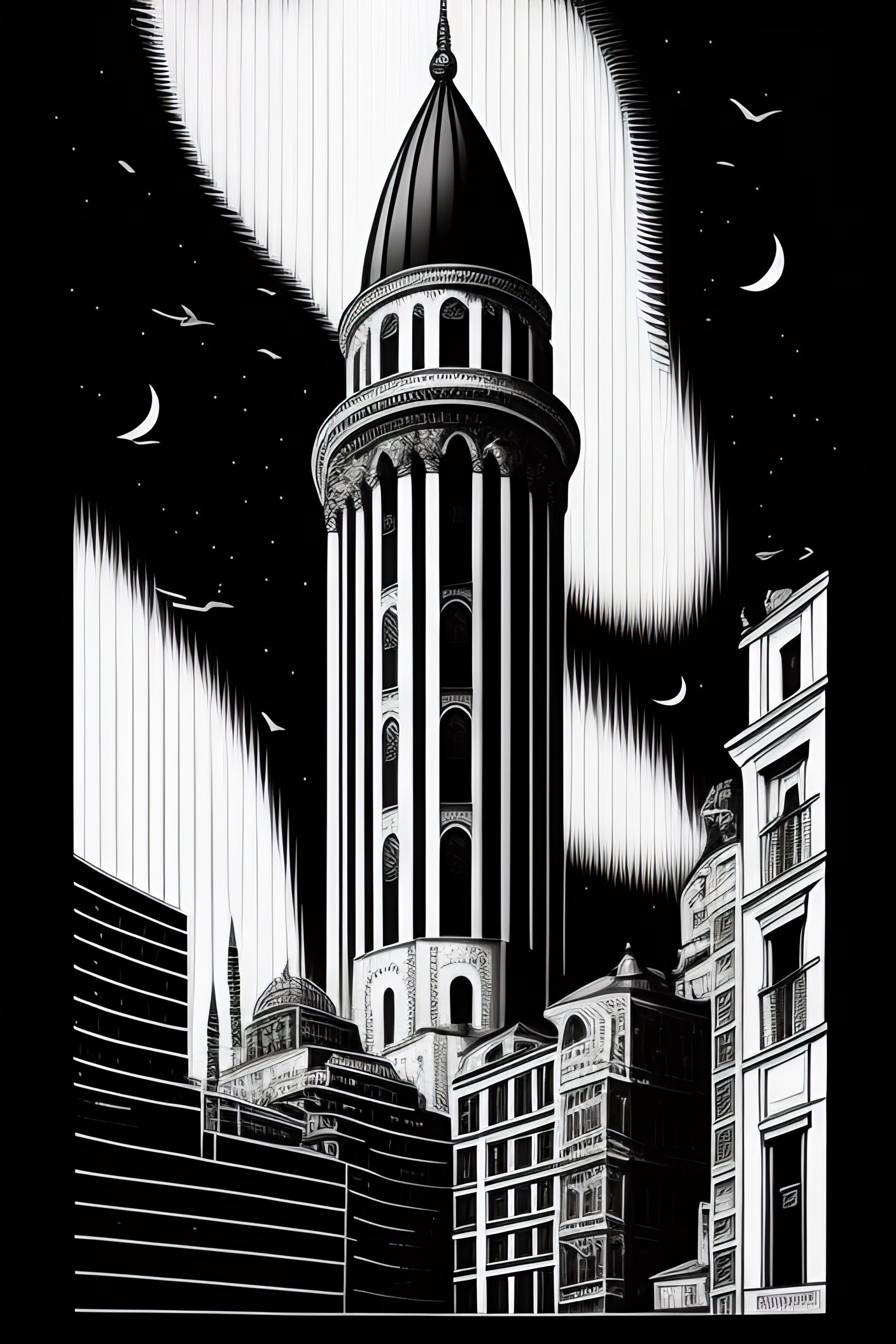 Lexica - An ultra detailed bold black and white illustration of a ...