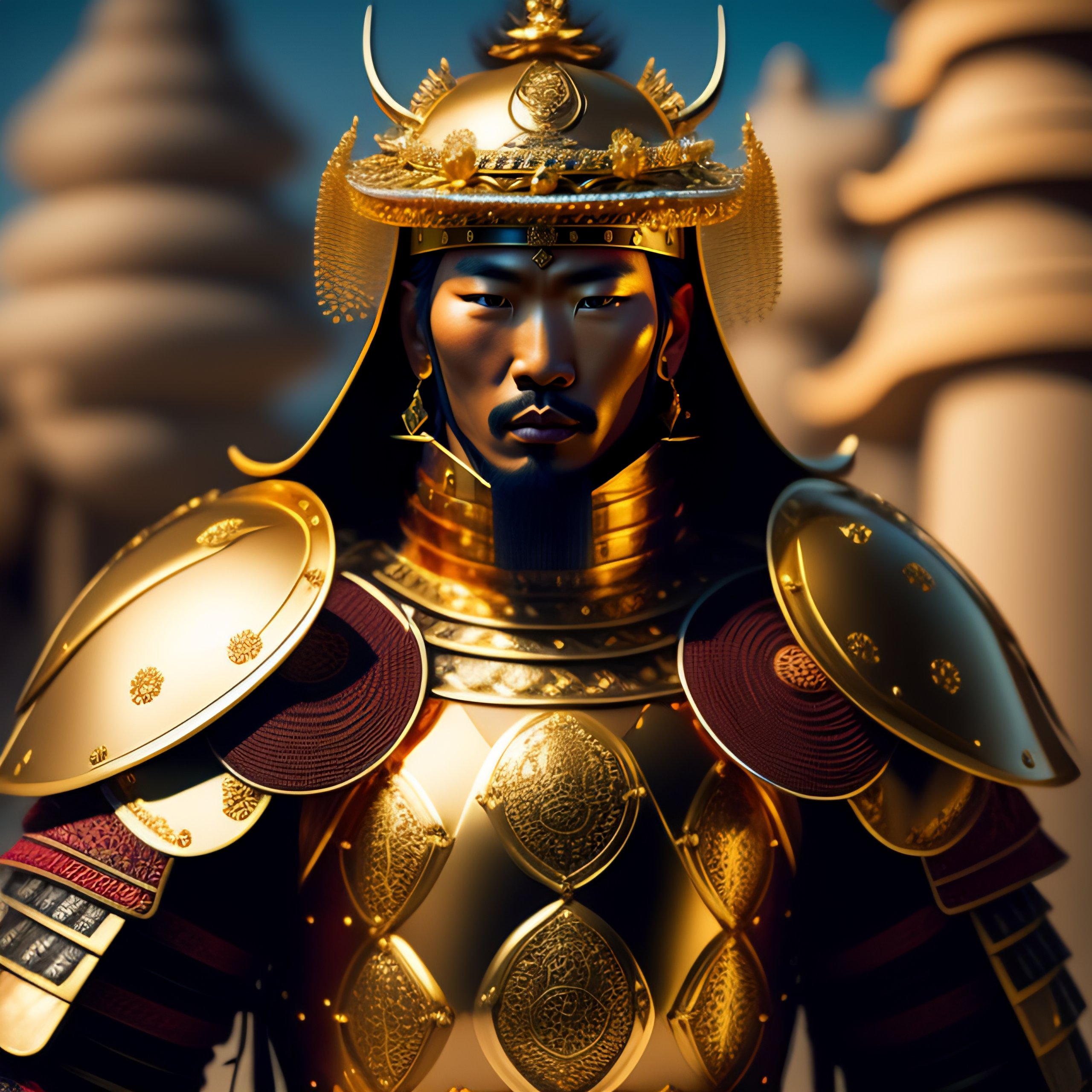 Lexica - Intricately detailed Samurai warrior, encased in gold armor ...