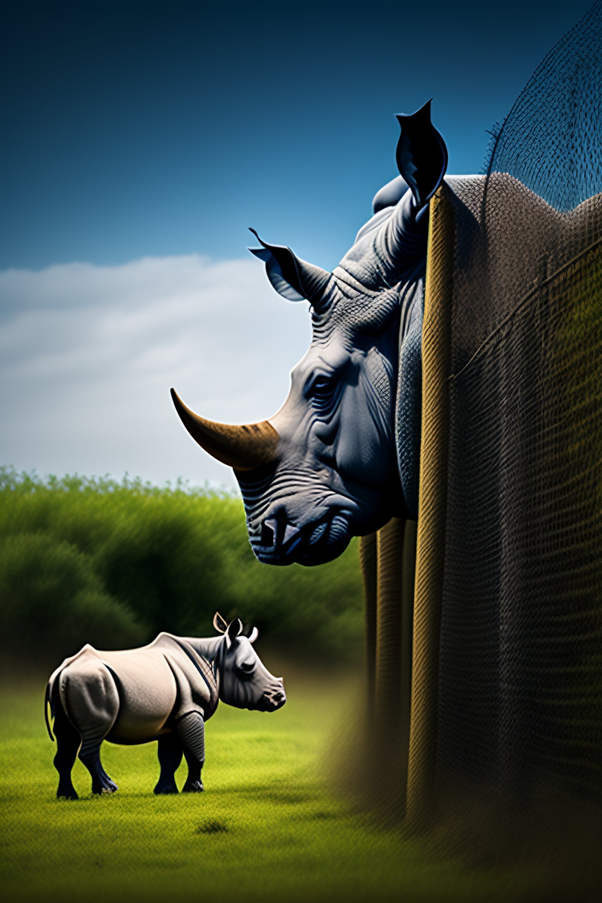 Lexica - Picture of a rhino breaking through a sheep fence