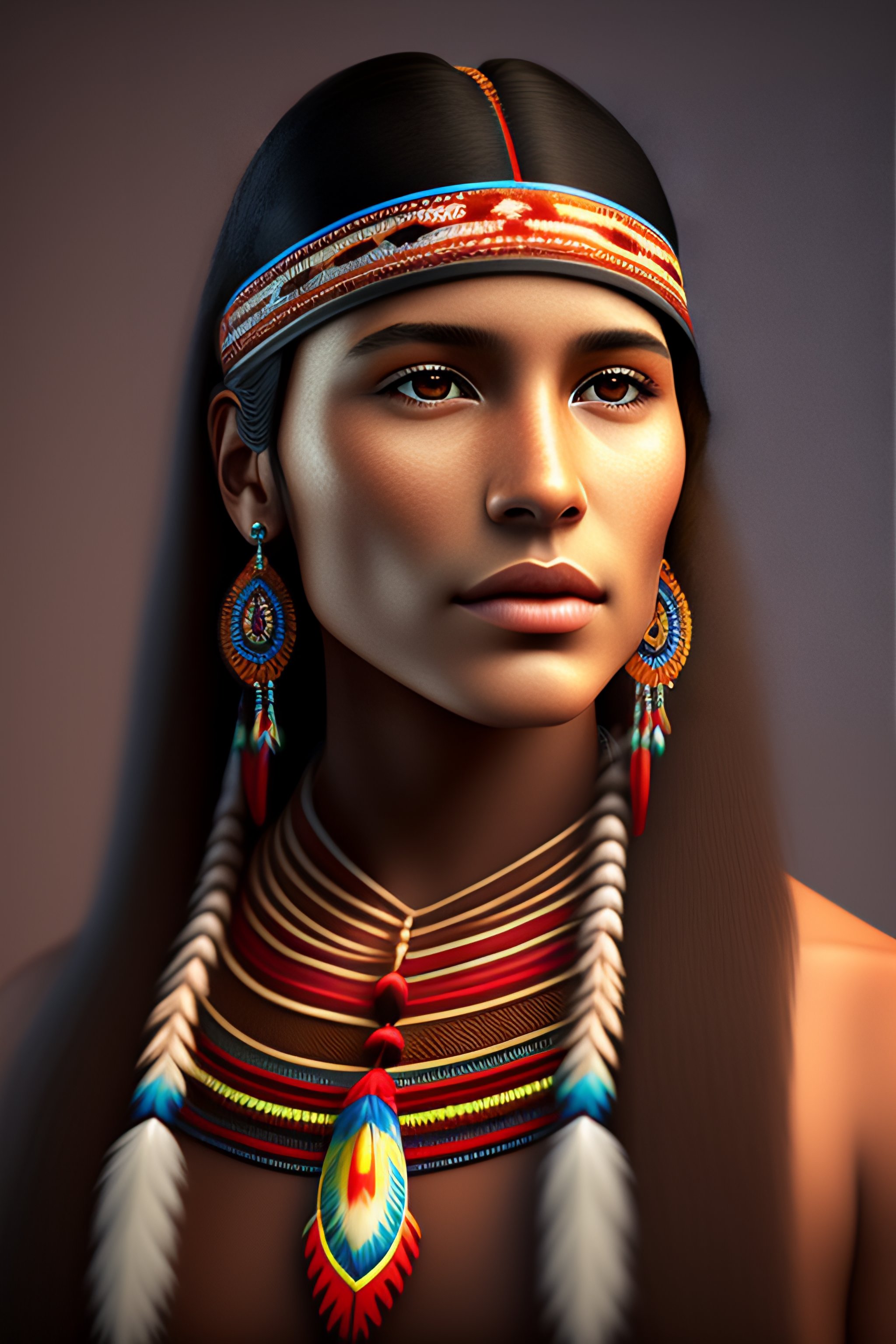 Lexica - Native american young female portrait in 3d digital art ...