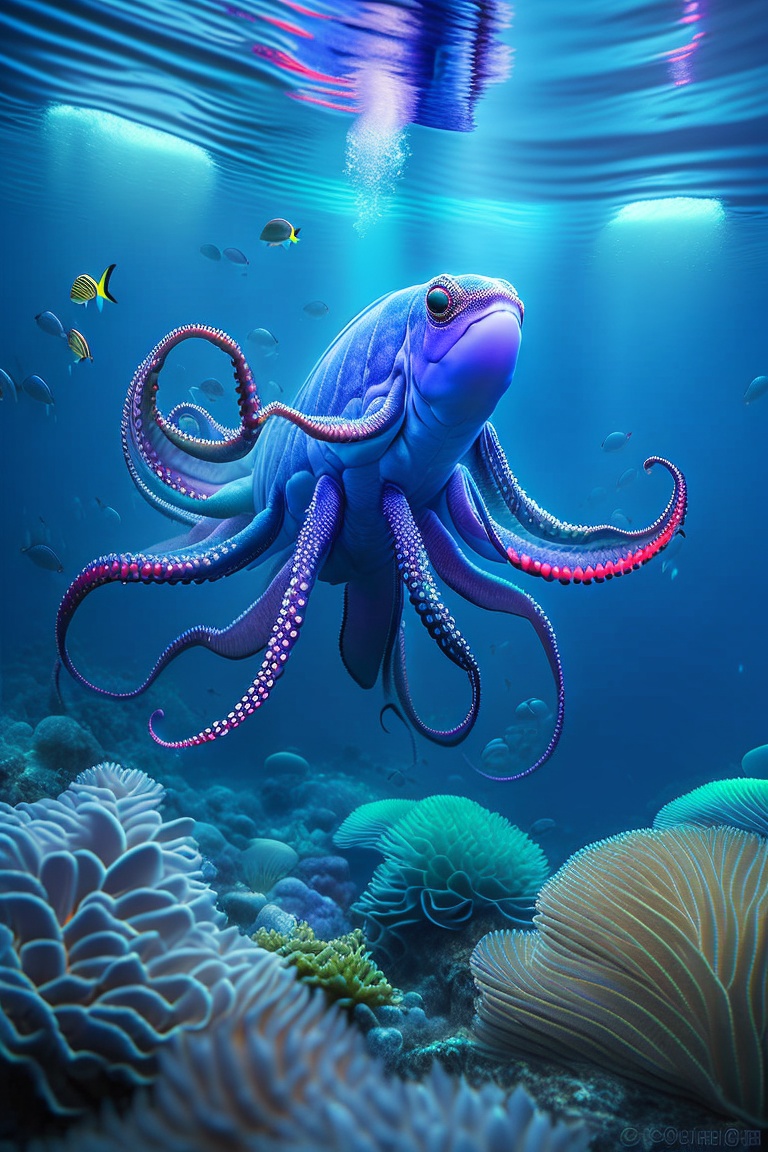 Lexica - Octopus, ocean, darkness, bright color blue, underwater, sea ...