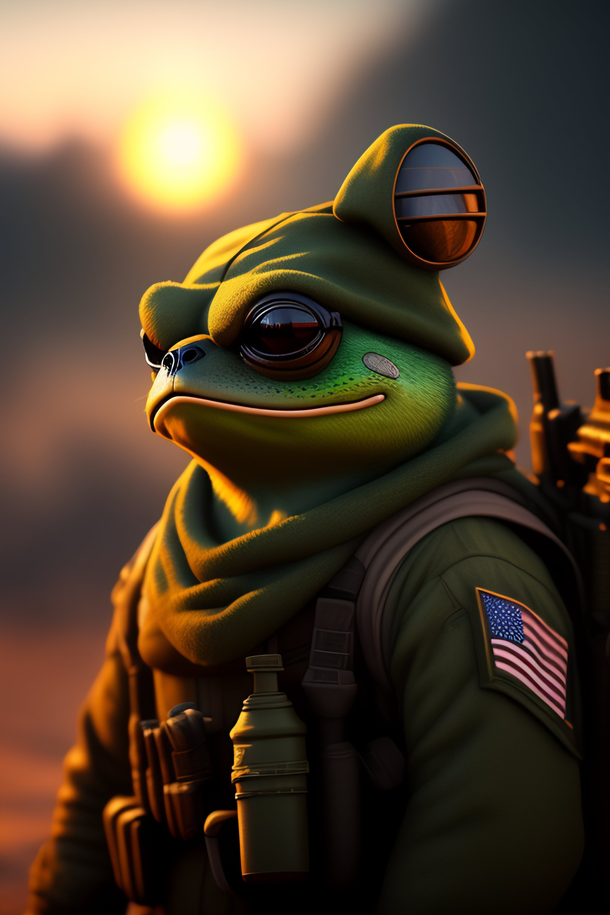 Lexica - An exhausted pepe the frog at the frontlines in the army at ...