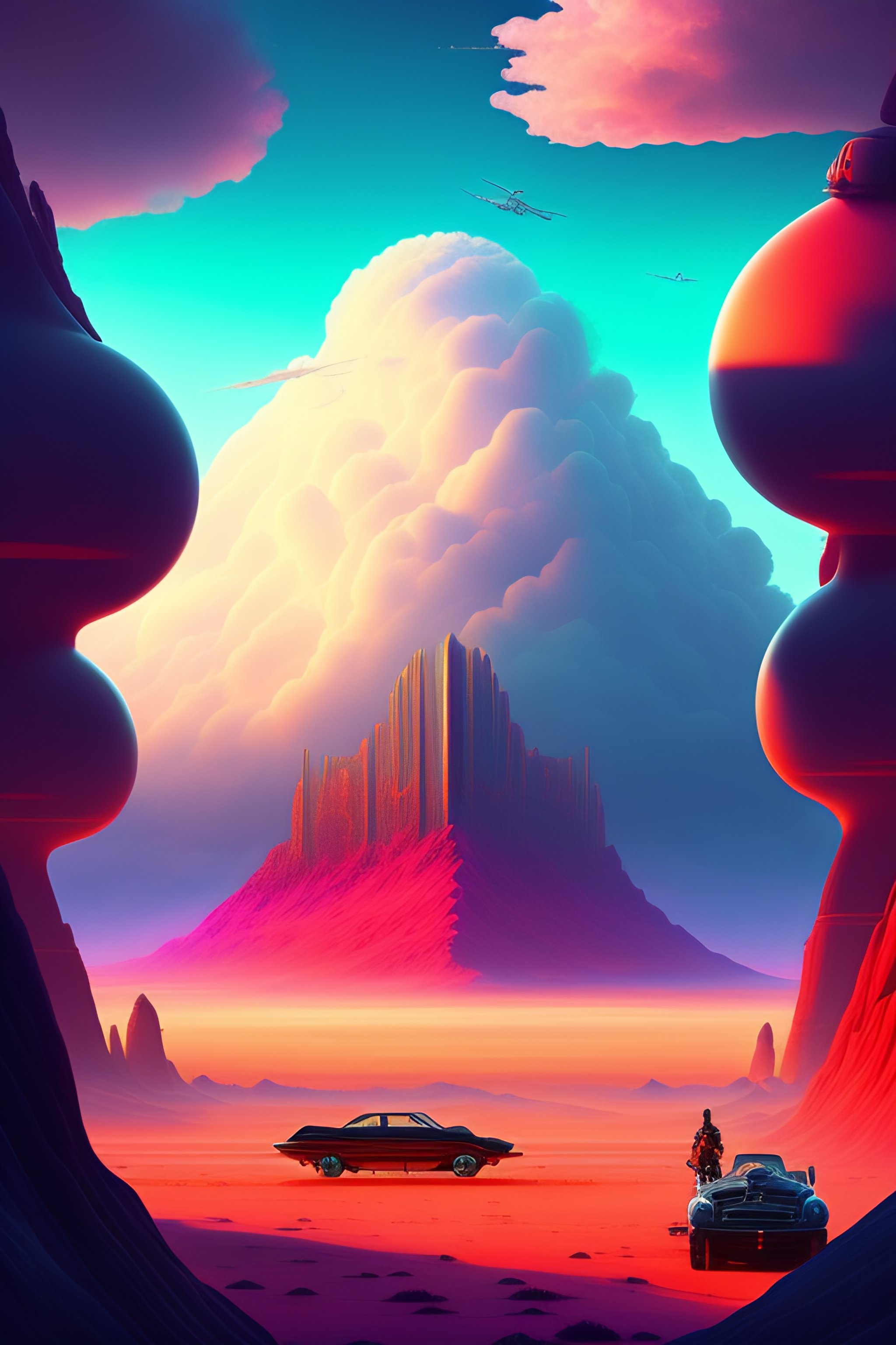 Lexica - A cloud-filled movie poster of an endless path across a ...