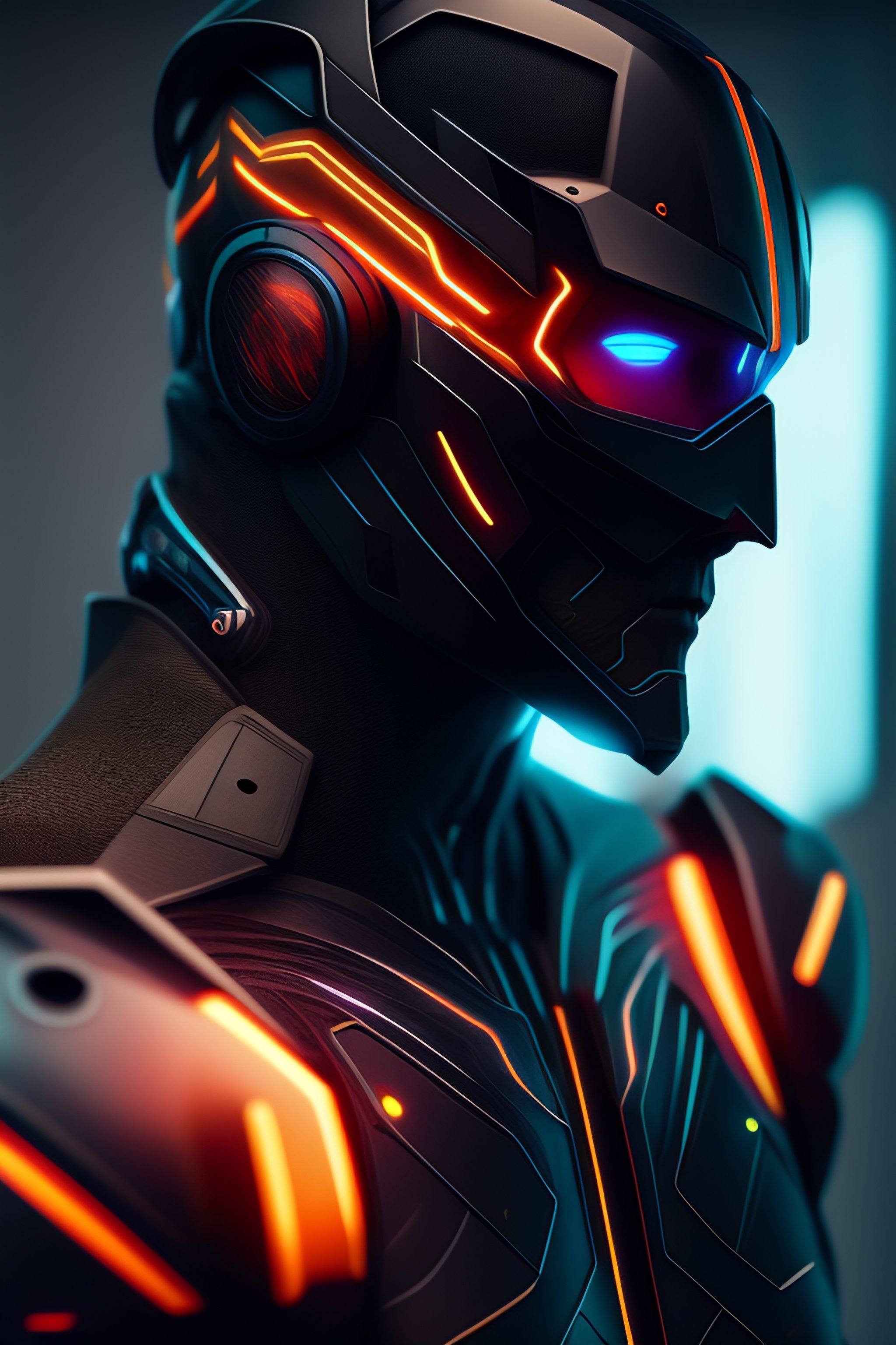 Lexica - Man, human cyborg, half face human half skull machine, tron ...