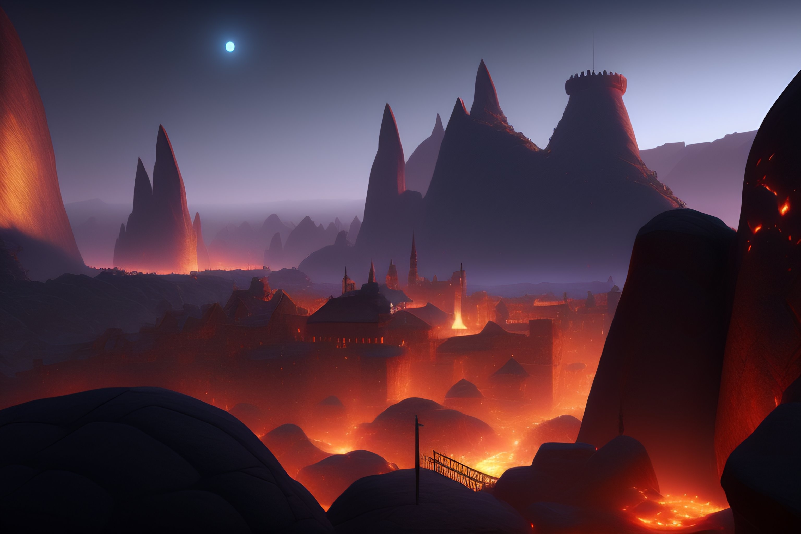 Lexica - Round iron city, in vulcan, cobblestone, city, open area, 4k ...