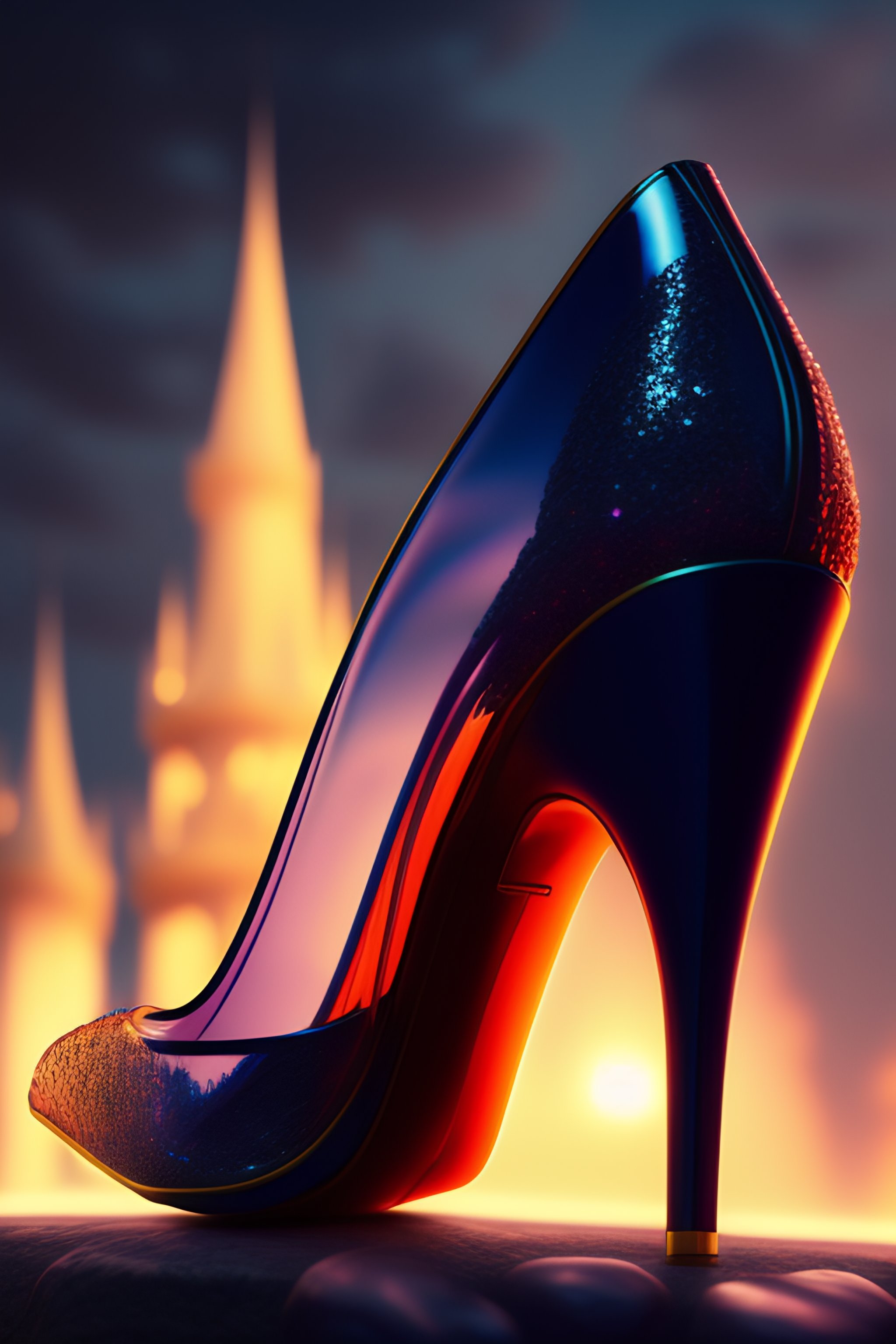 Lexica - Abstract dark fantasy transparent high heel shoe in front of a ...