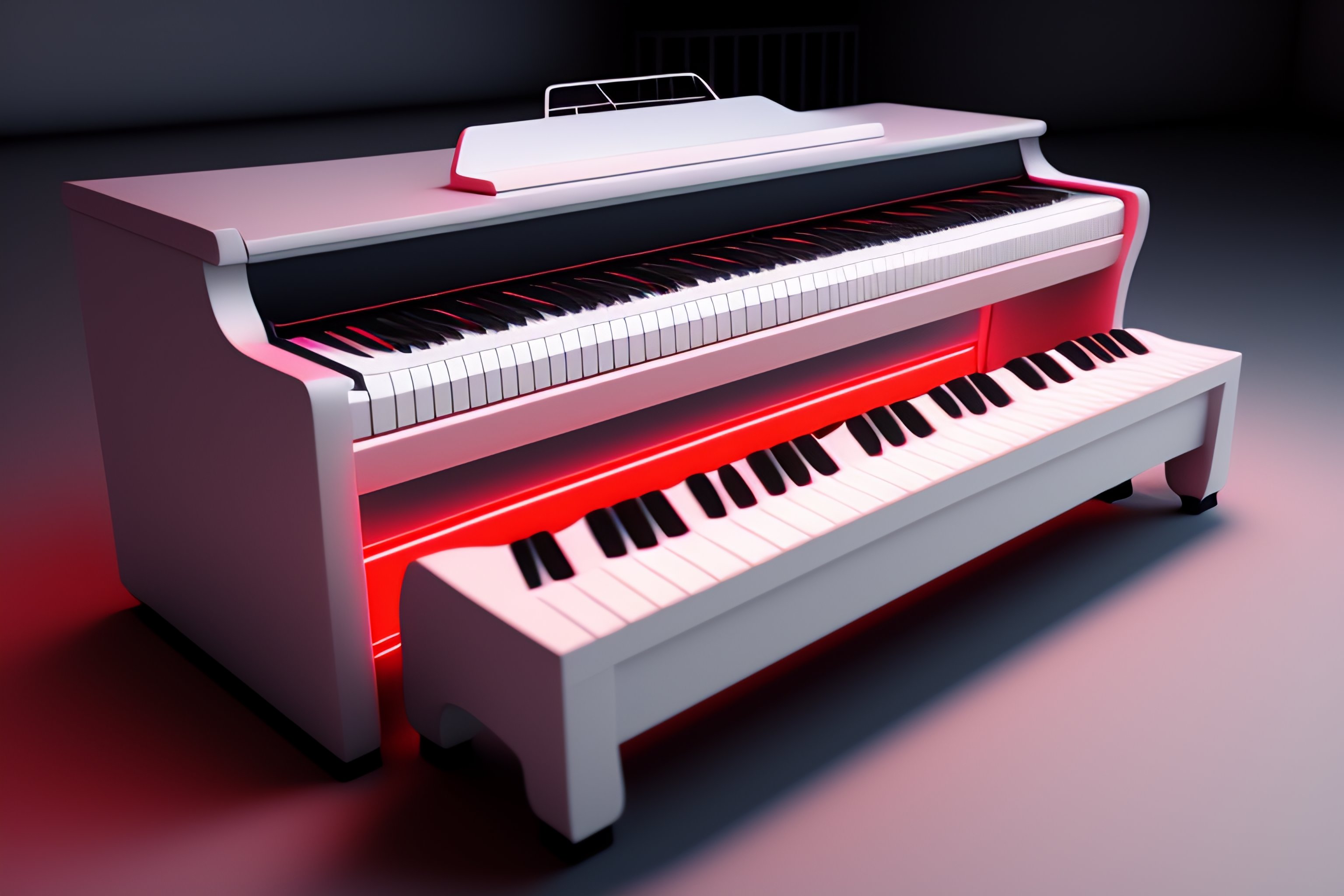 Lexica - Epic white keyboard piano, 4 wooden legs with flames, neon ...