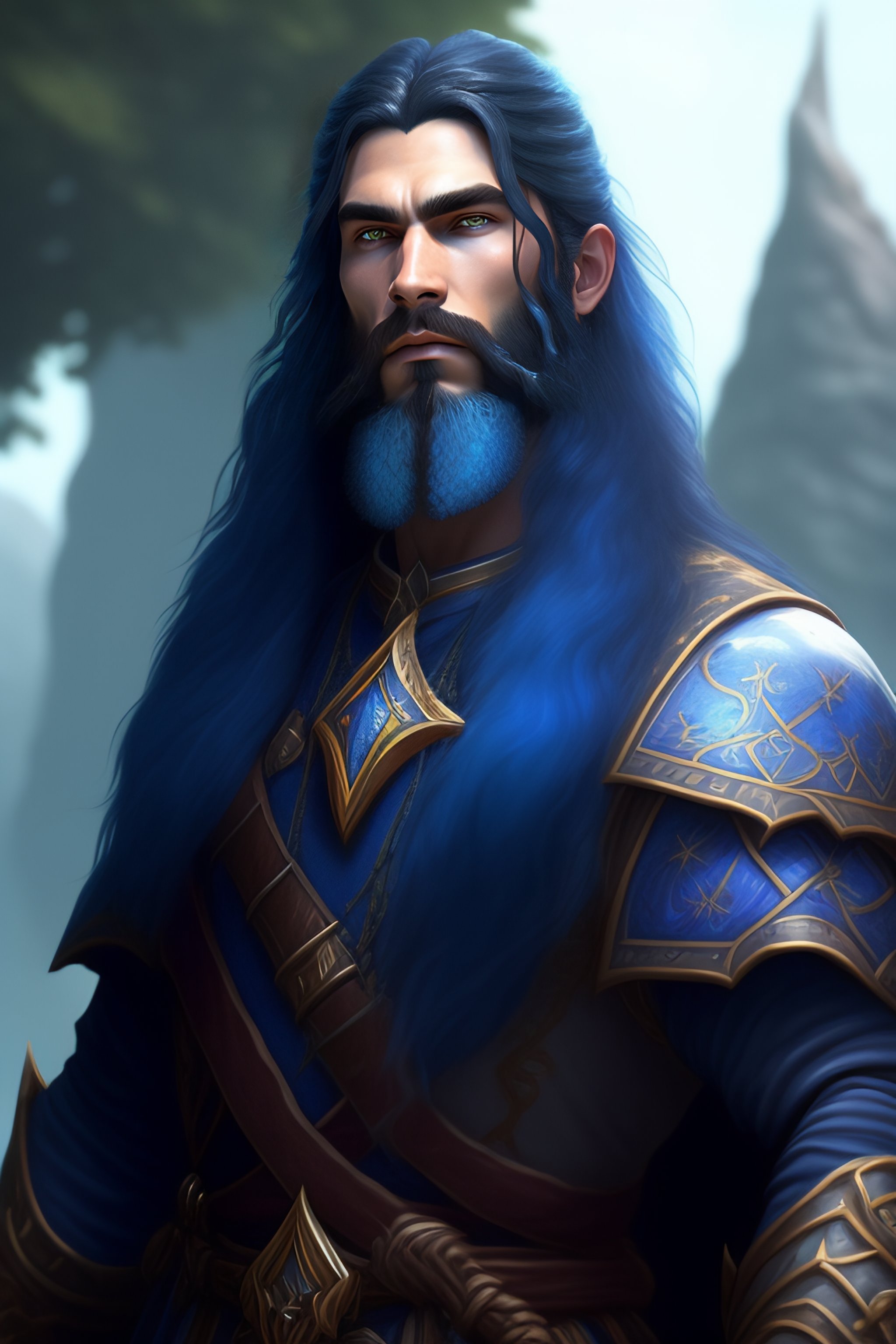Lexica - Wide angle, male blue skin caucasian genasi from d & d, blue ...