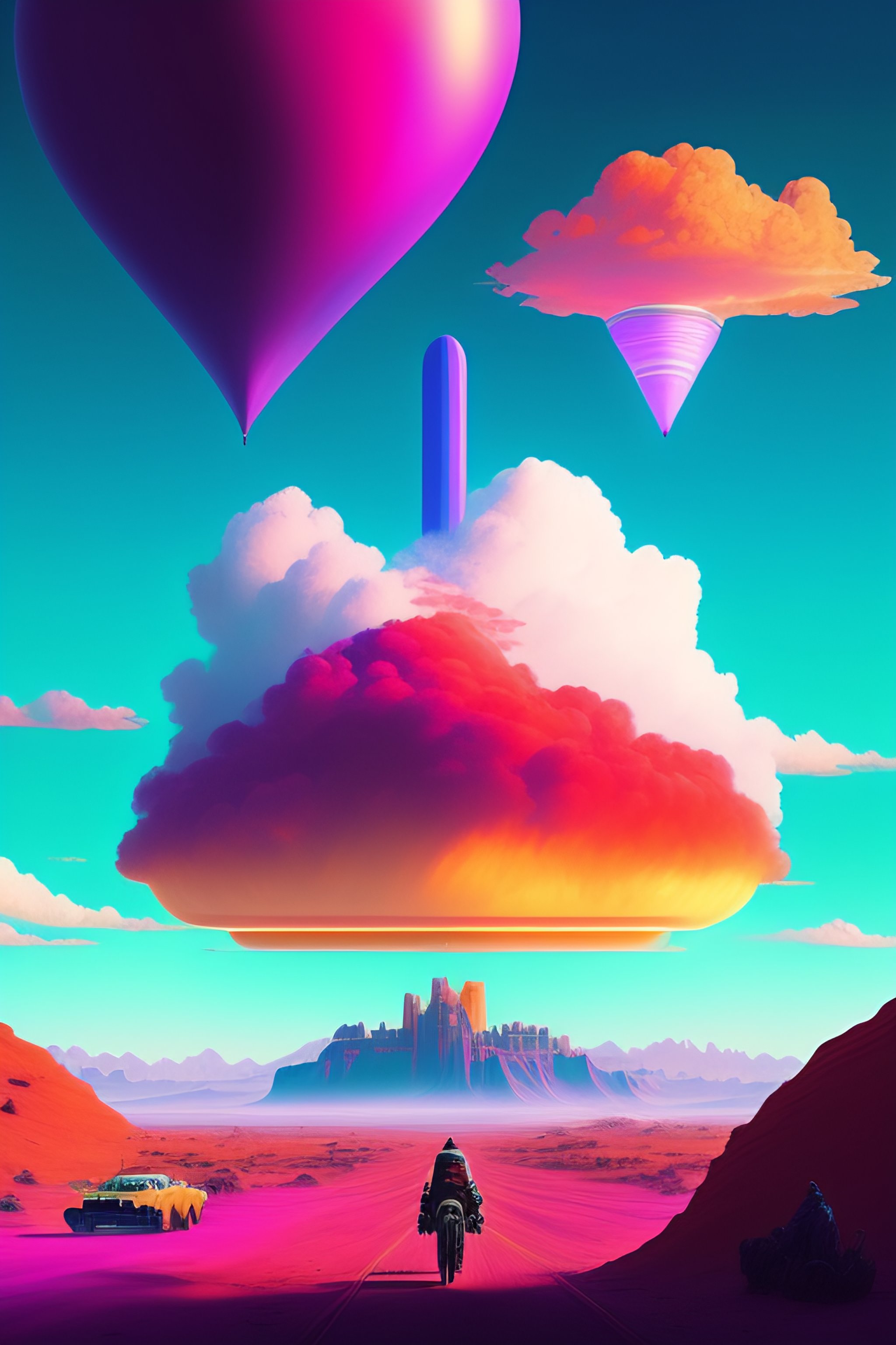 Lexica - A cloud-filled movie poster of an endless path across a ...