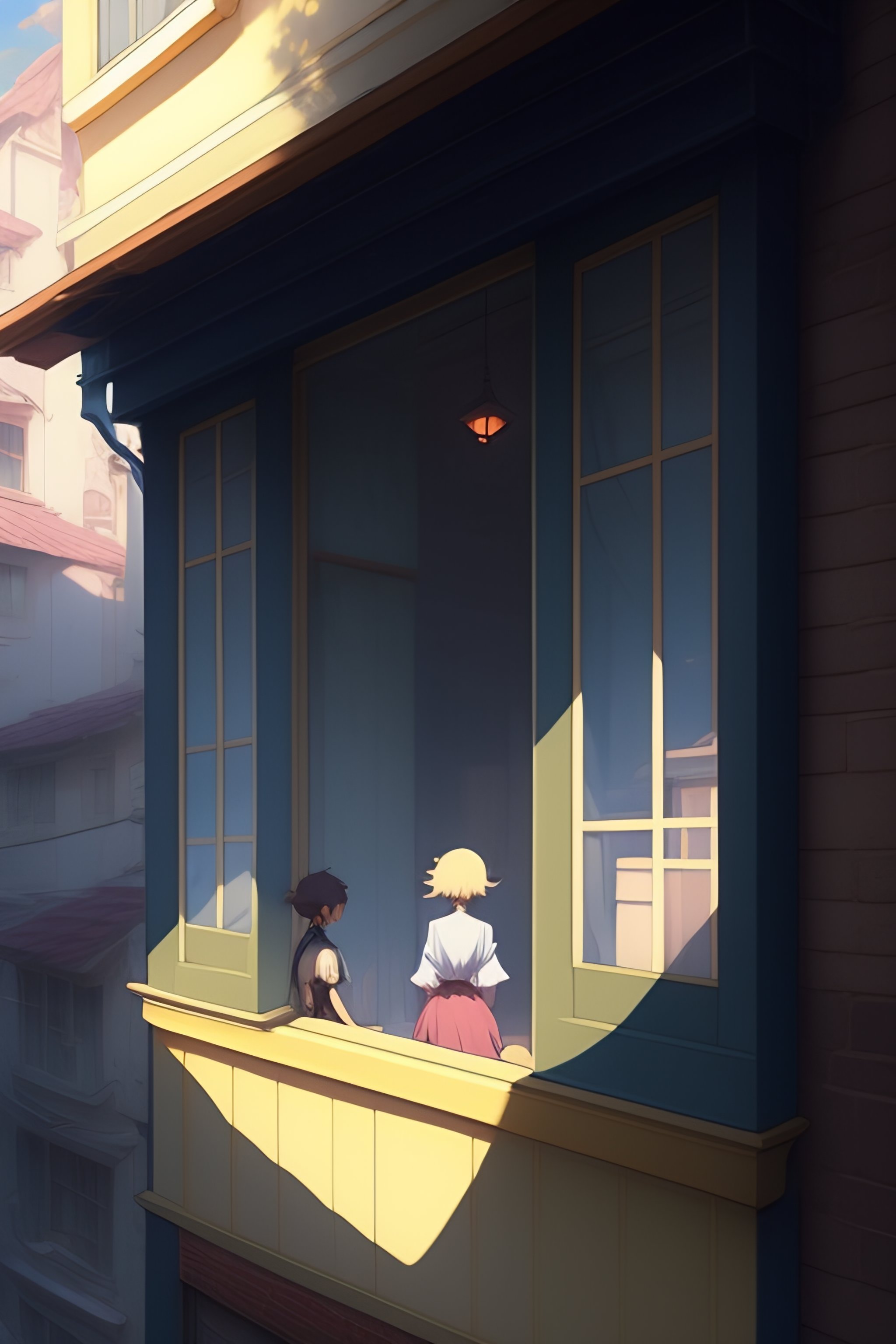 Lexica - 2 face - to - face window above a narrow street. illustration ...