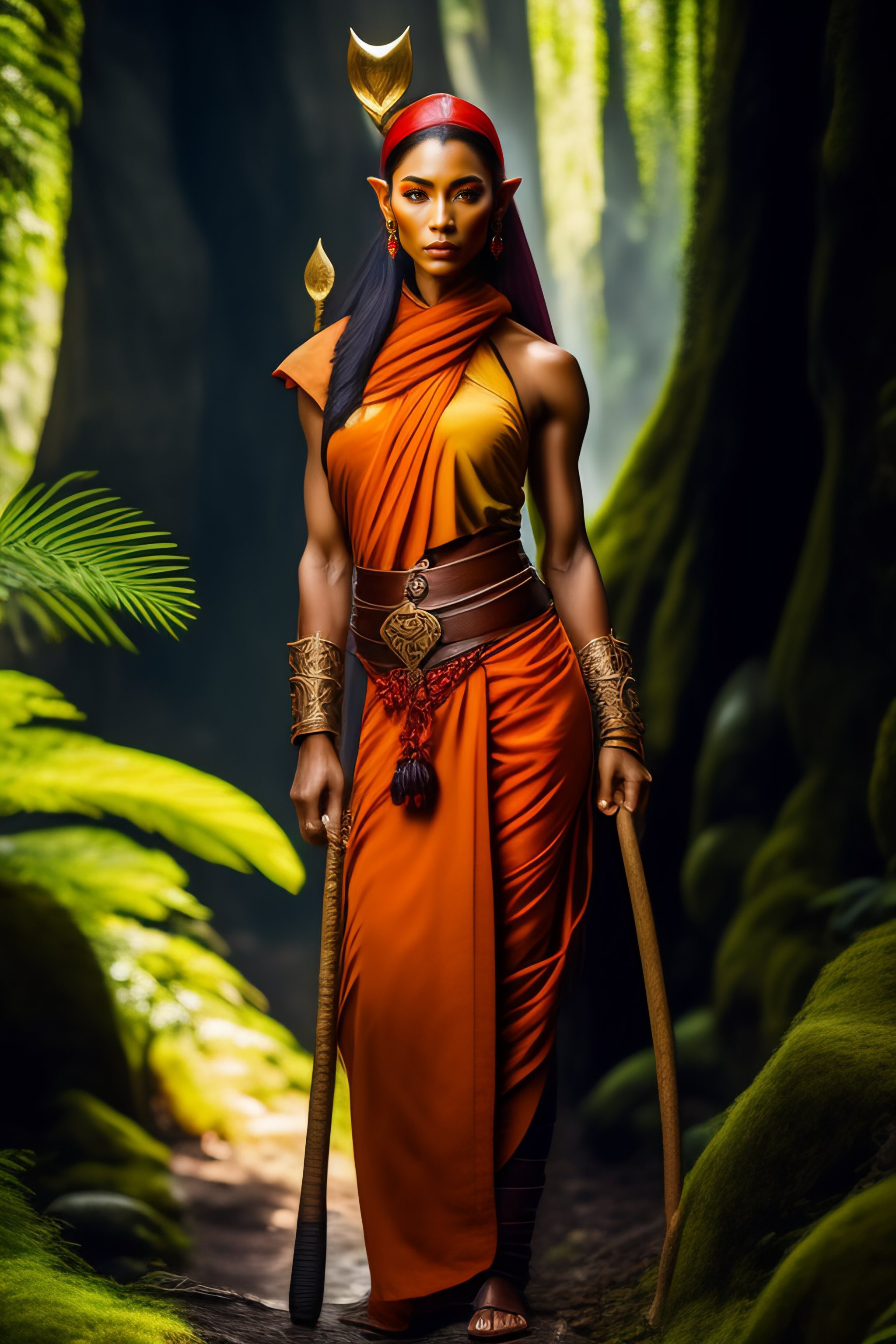 Lexica - Dungeons and dragons female elf monk with a stick, body shot ...