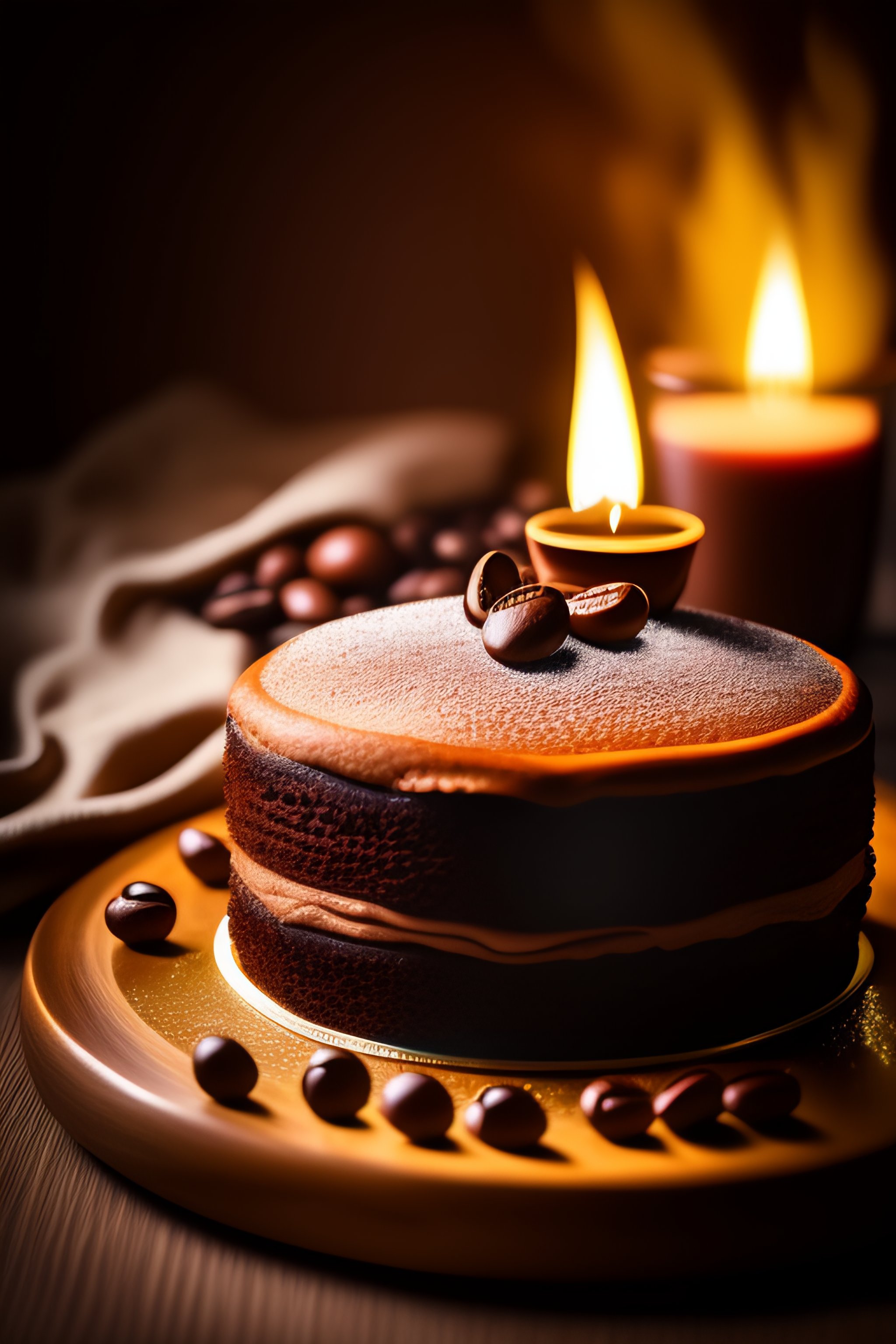 Lexica - Coffee beans and chocolate cake cinematic lighting