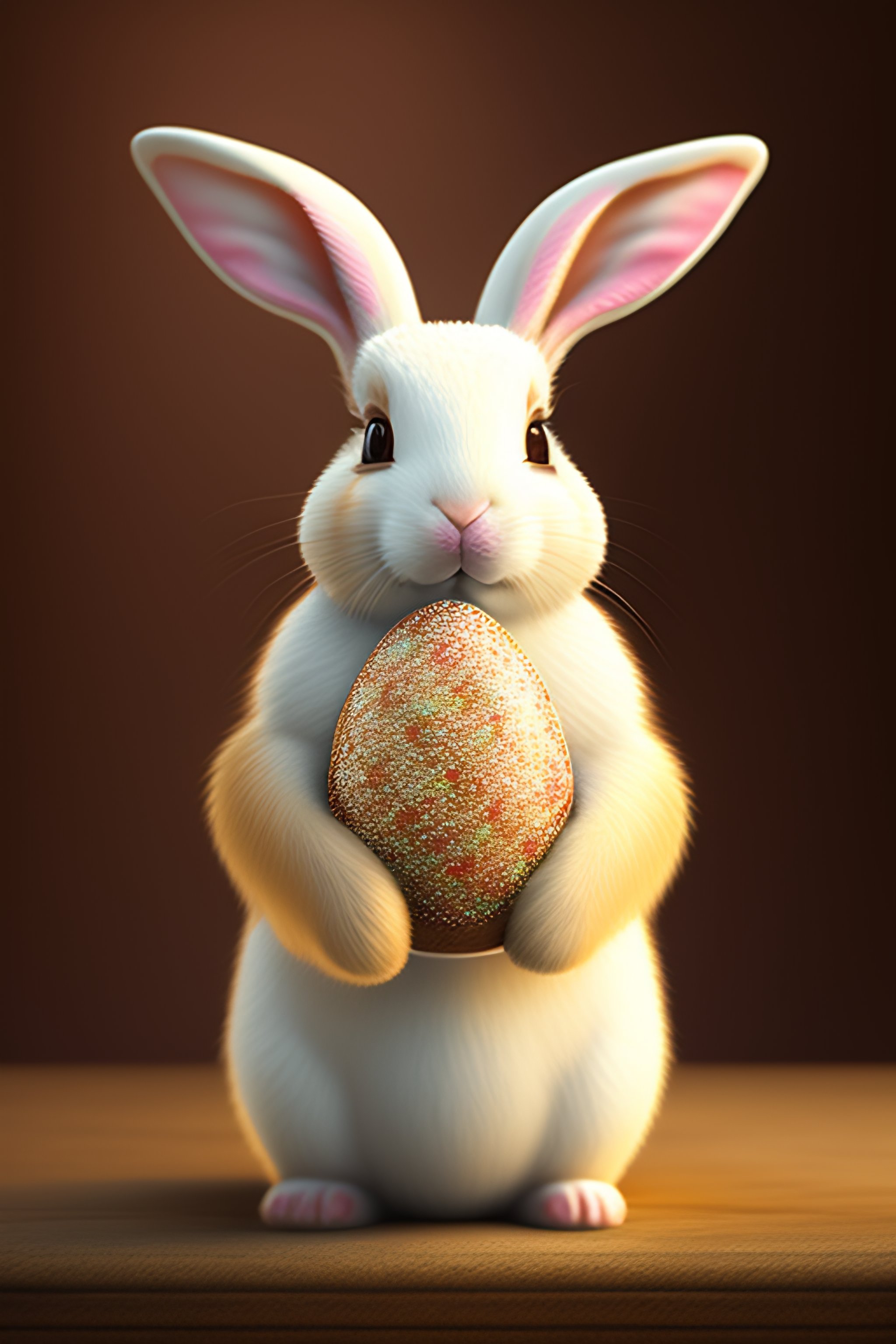 Lexica - Realistic easter bunny holding an easter egg, holiday, chocolate,
