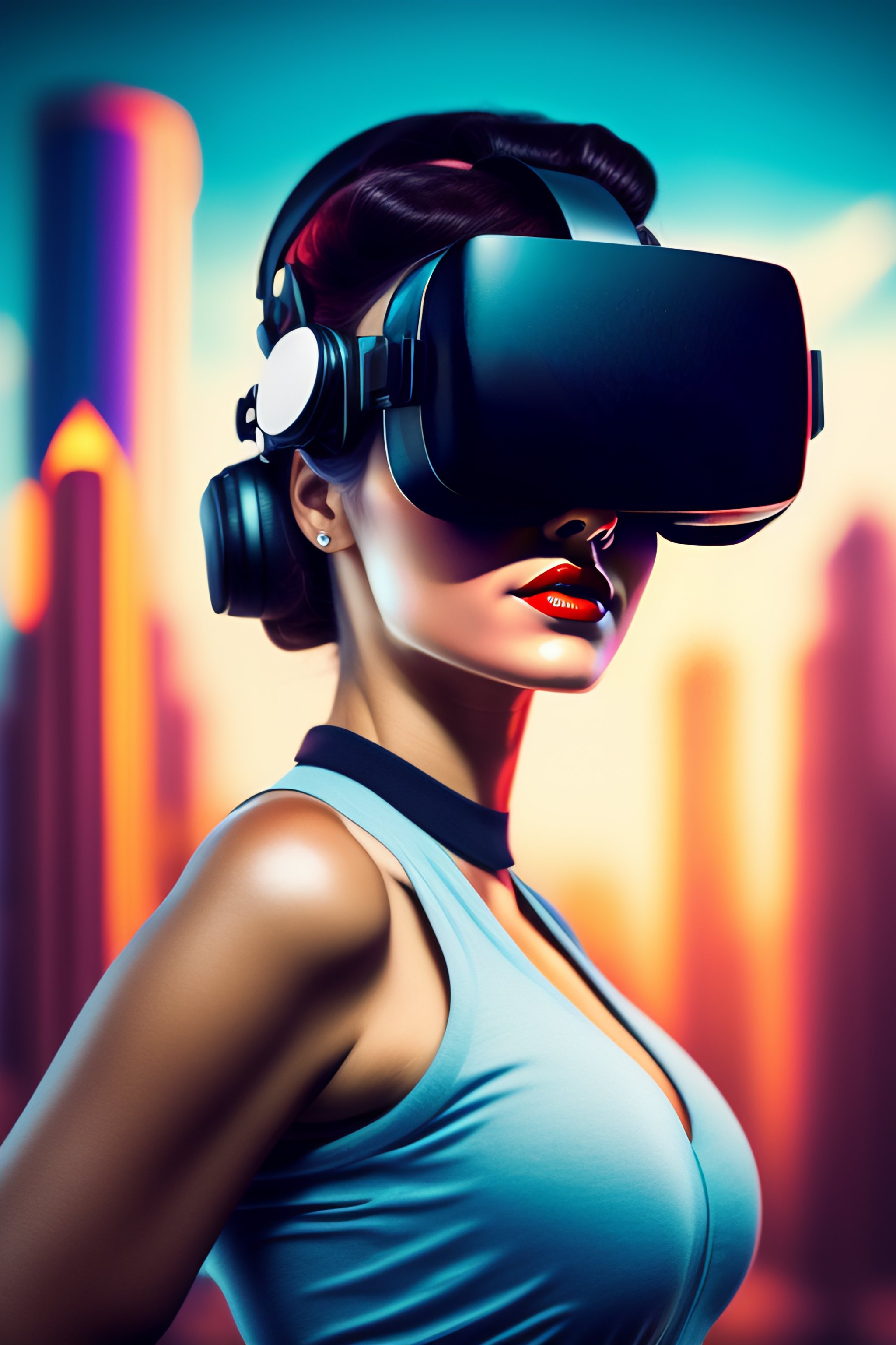 Lexica - Full body portrait of pin up girl with virtual reality headset ...