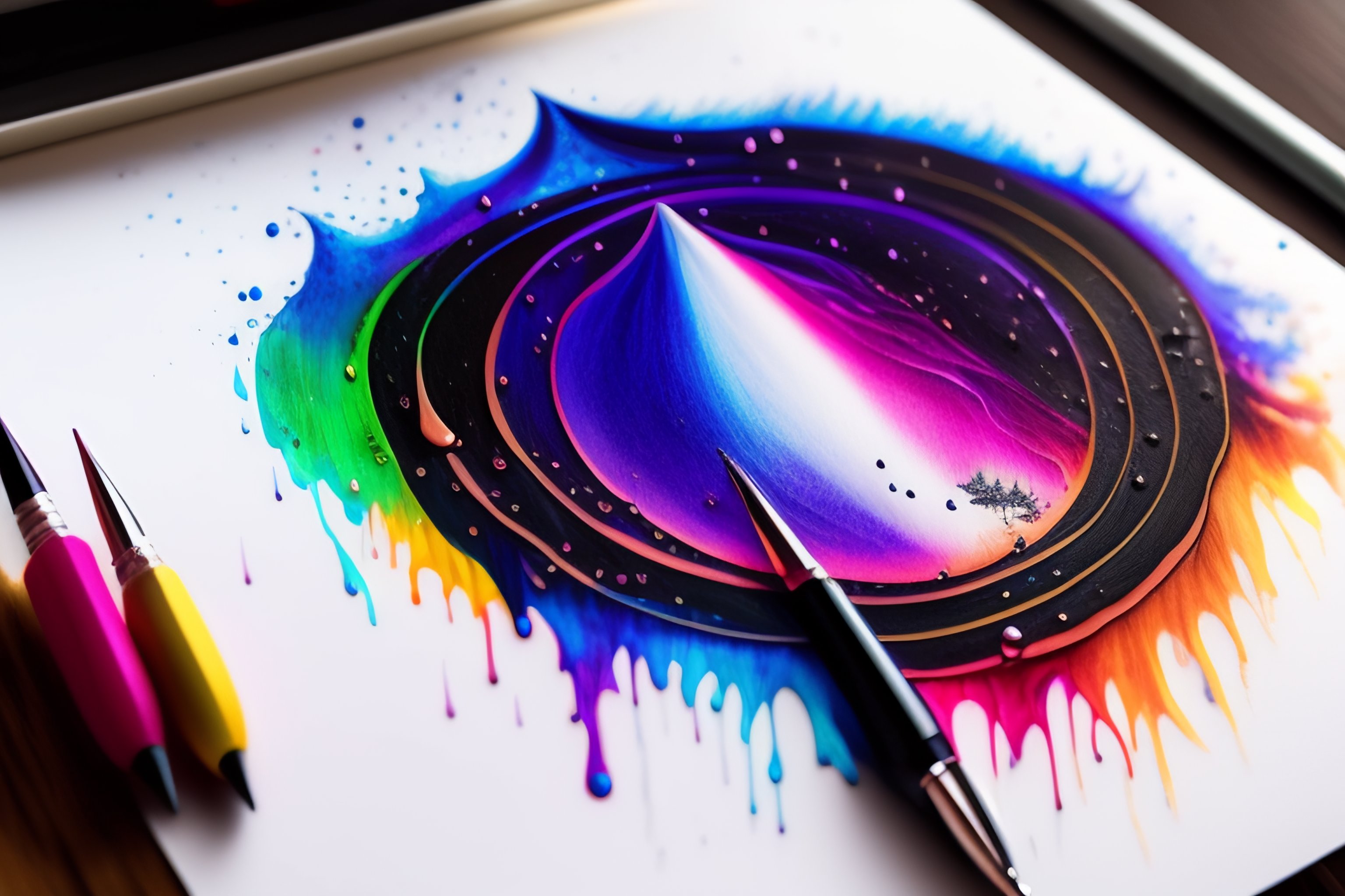 Lexica - Scribble art with pens and pencils next to the paper and ...