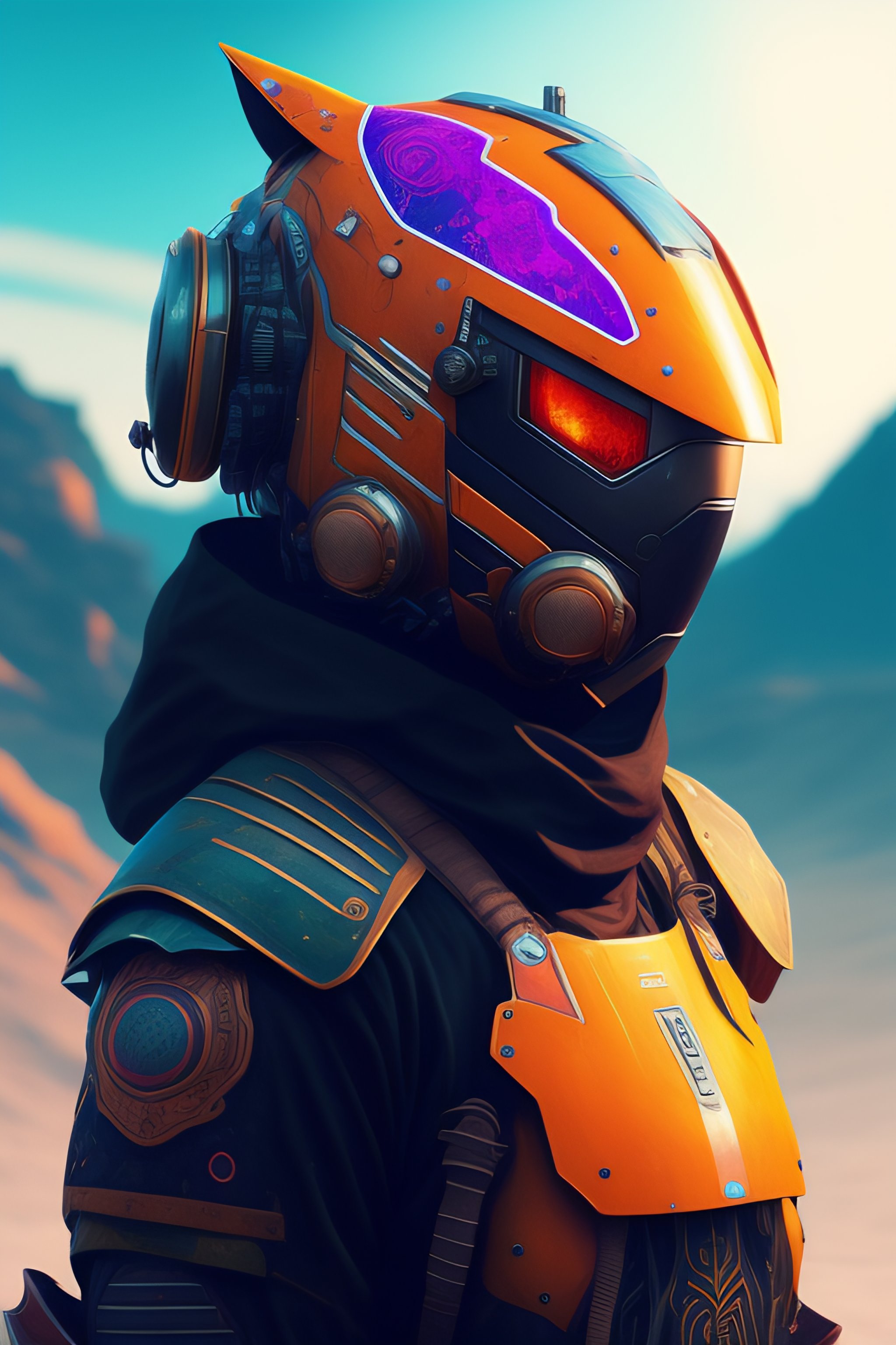 Lexica - A colorful photo of a robot ninja mask helmet borderland, by ...