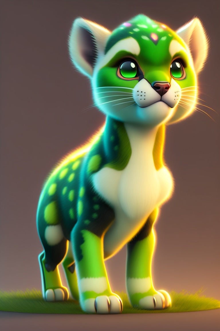 Lexica - A green grass-type Pokémon that resembles a baby cheetah with ...