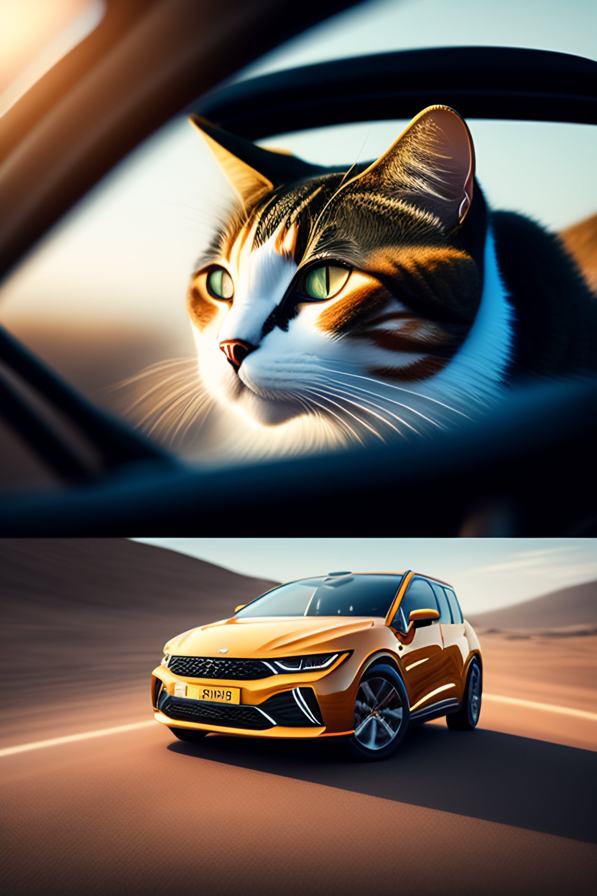 Lexica - 8k image cat driving car